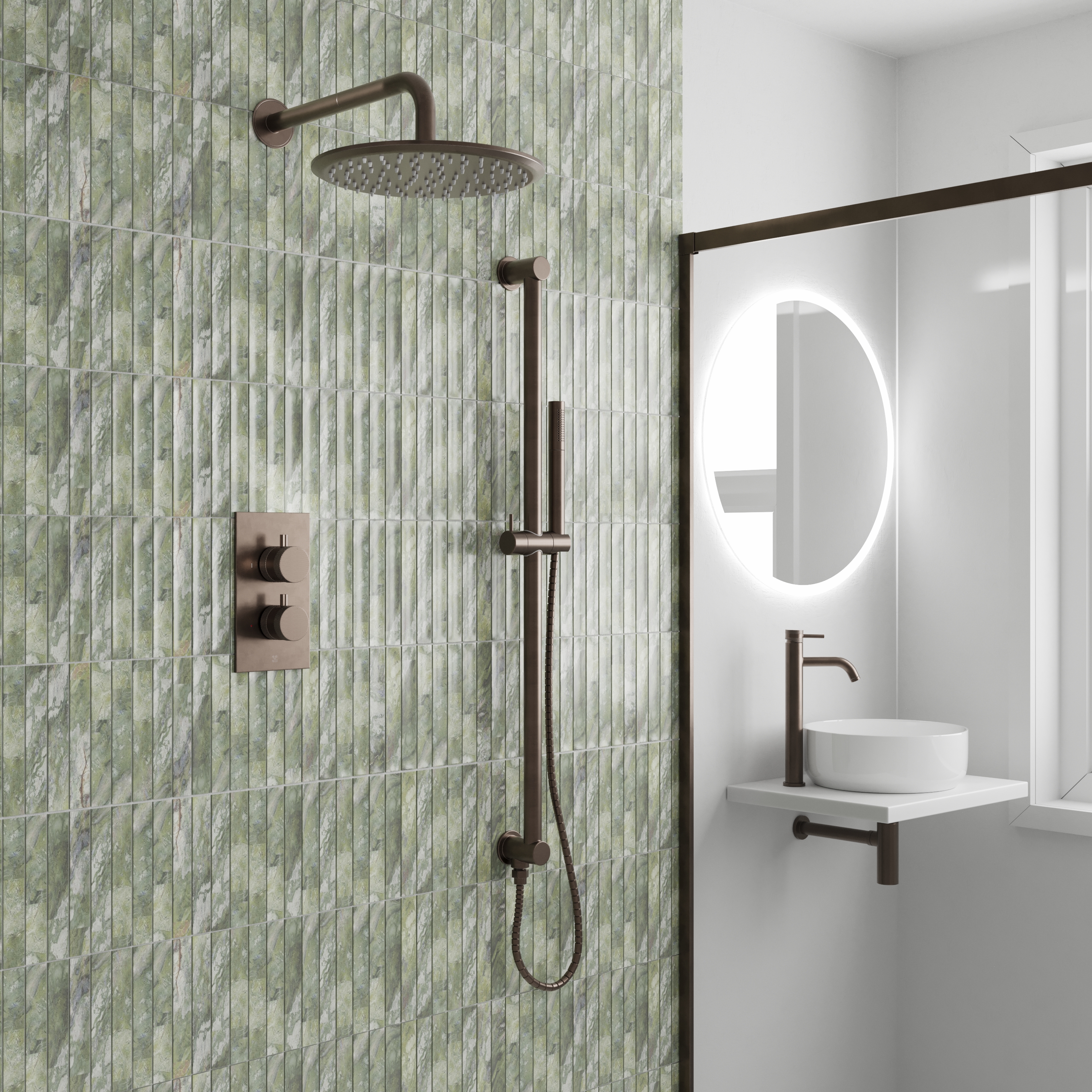 Core Concealed Thermostatic Valve, Fixed Head & Shower Rail Kit | Drench