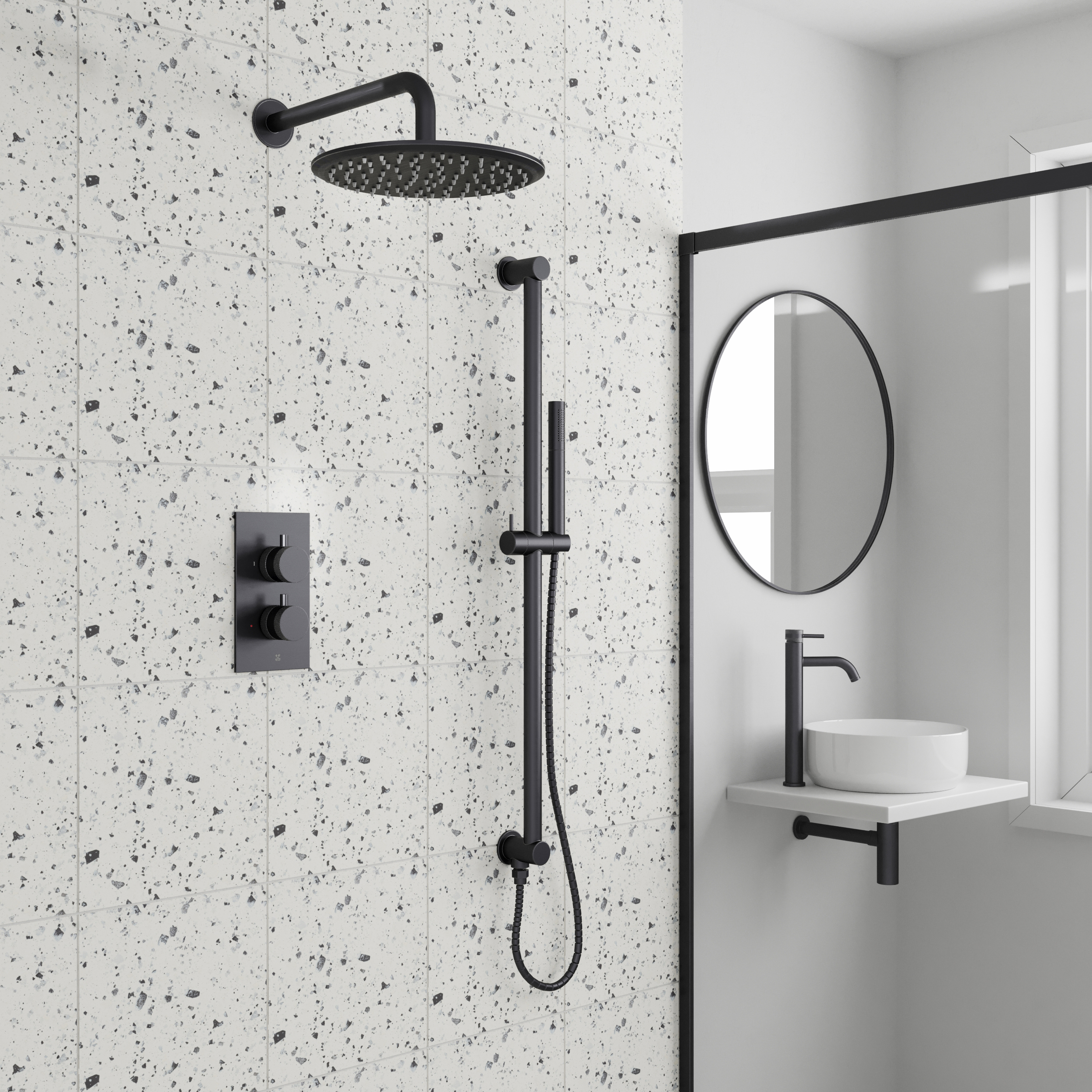 Core Concealed Thermostatic Valve, Fixed Head & Shower Rail Kit | Drench