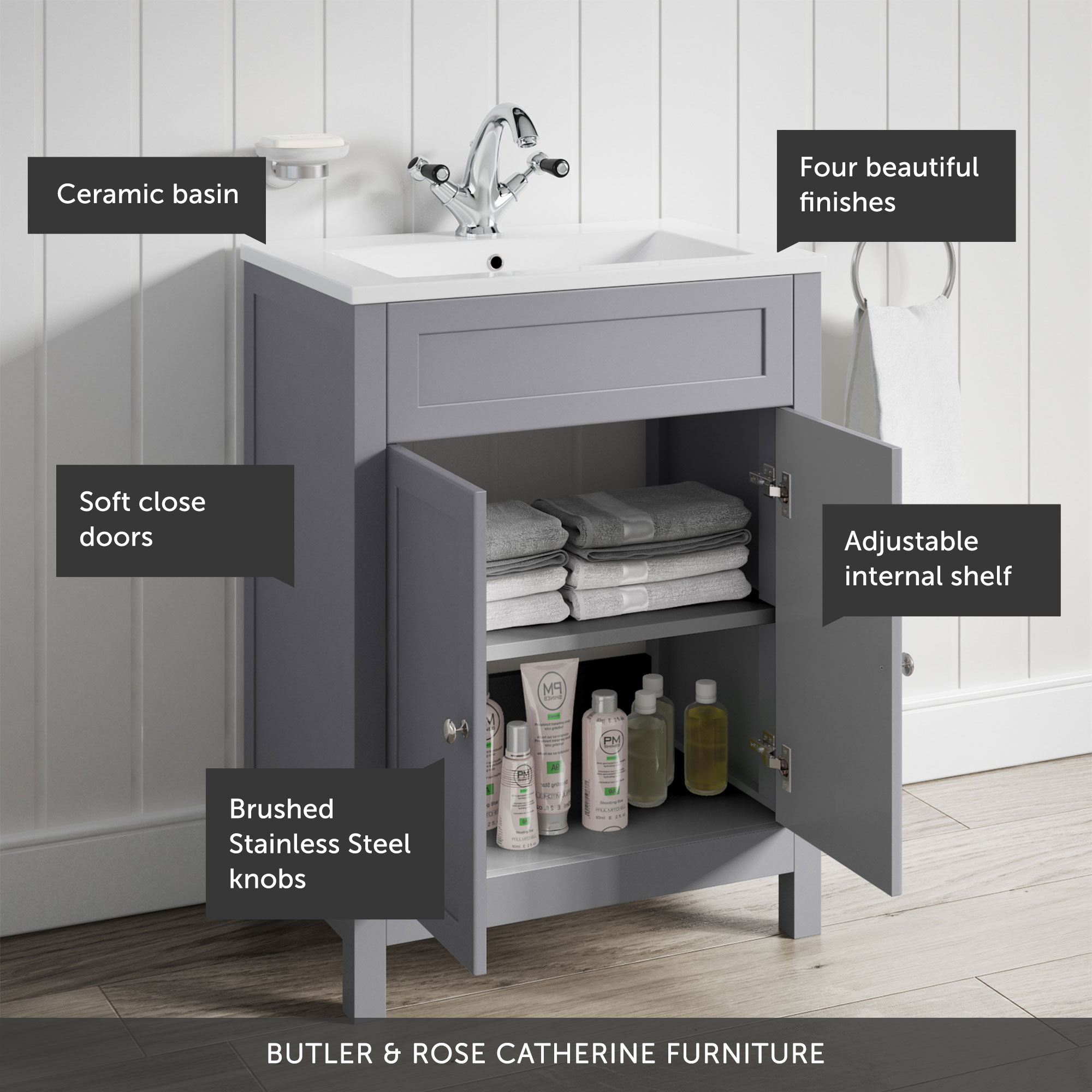 Butler & Rose Catherine 600mm Floorstanding Vanity Unit & Basin | Drench
