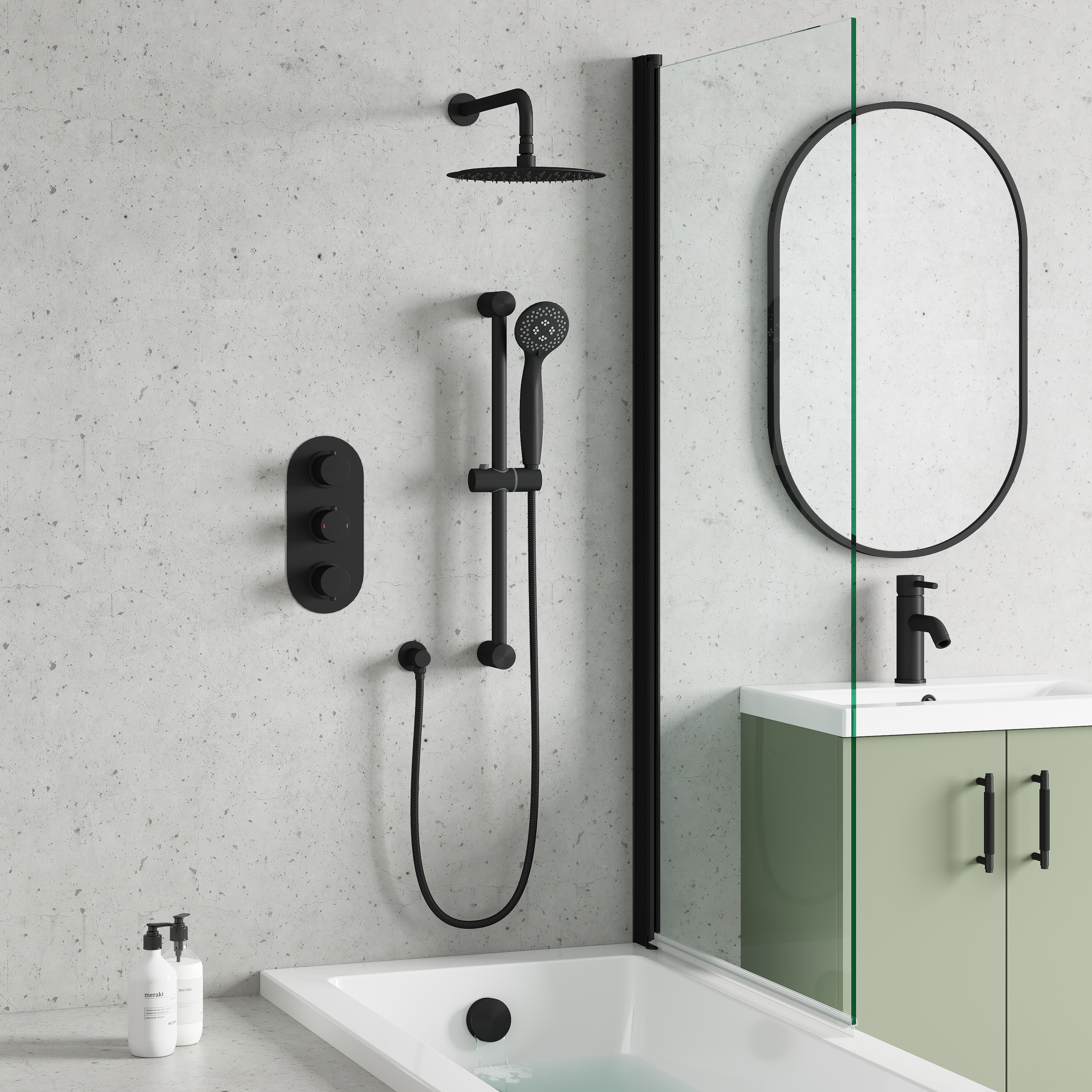 Harbour Clarity Matt Black Shower Package with 3 Outlet Valve, Fixed ...
