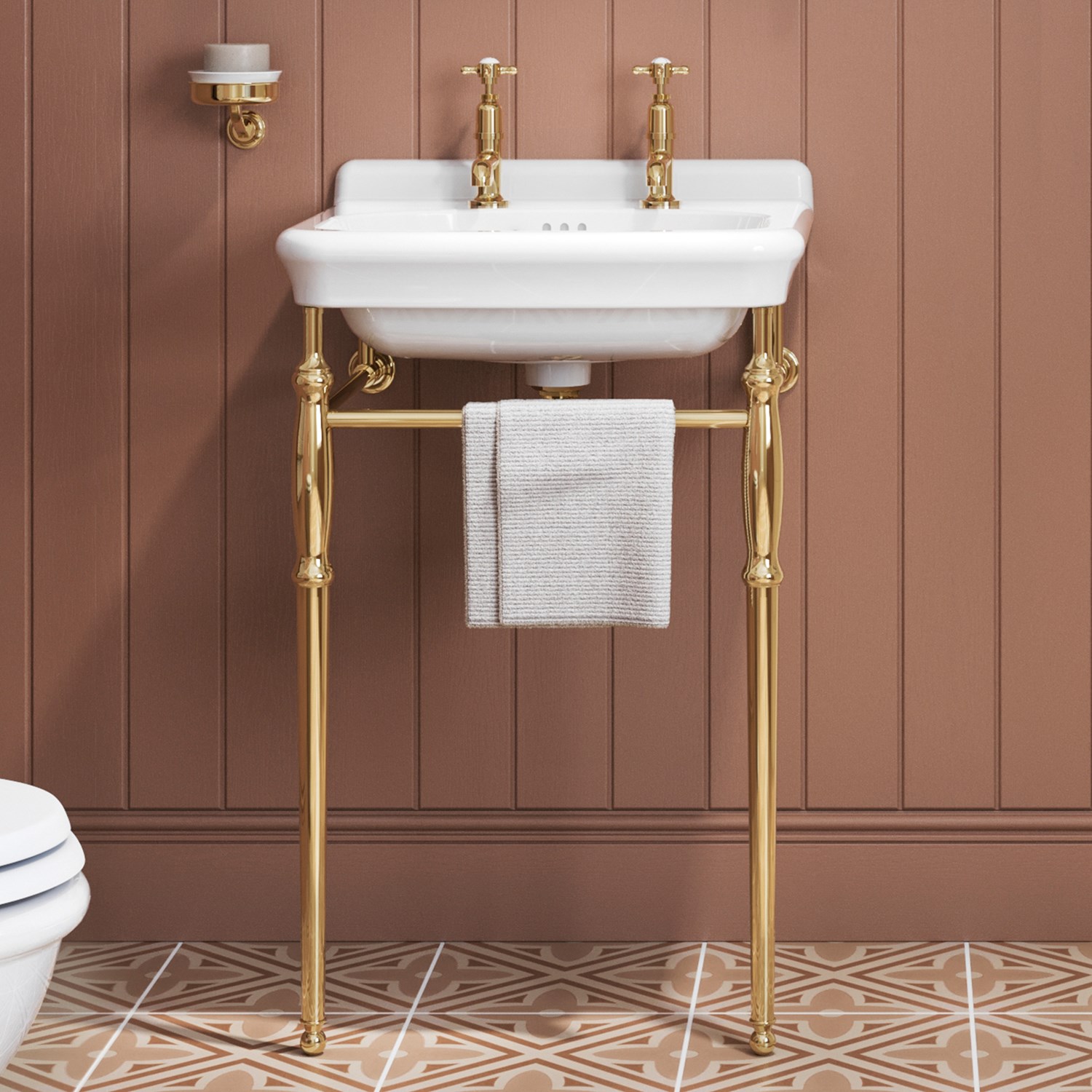 Burlington Guild Gold Wash Stand & 560mm Basin | Drench