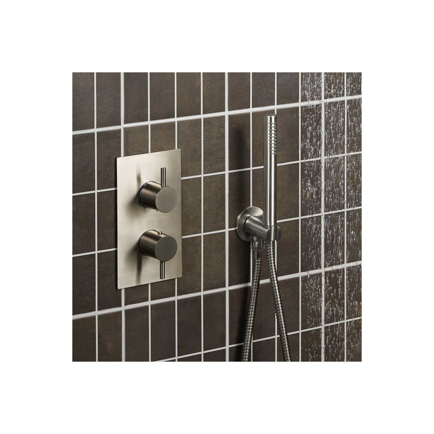 Inox Brushed Stainless Steel Thermostatic Concealed 3 Outlet Shower ...