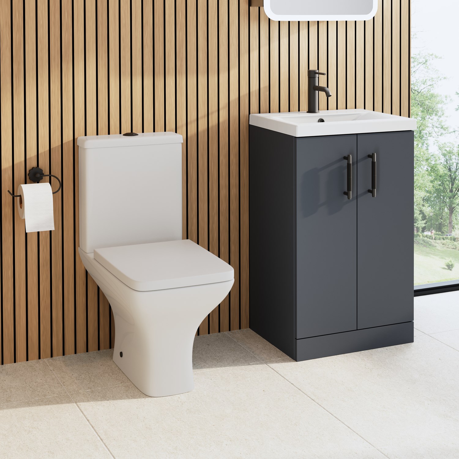 Erin Rimless Toilet & Vanity Unit Bathroom Set with Matt Black Handles ...