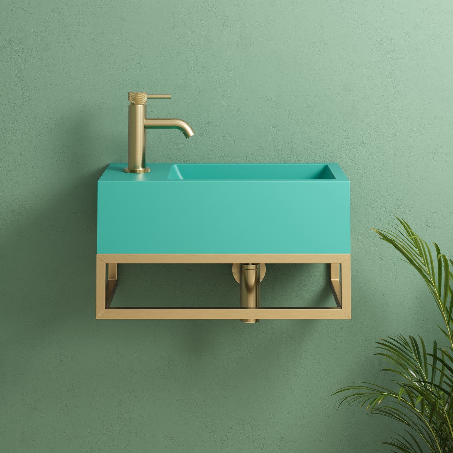 Harbour Concrete 400mm Cloakroom Wall Hung Green Basin & Frame | Drench