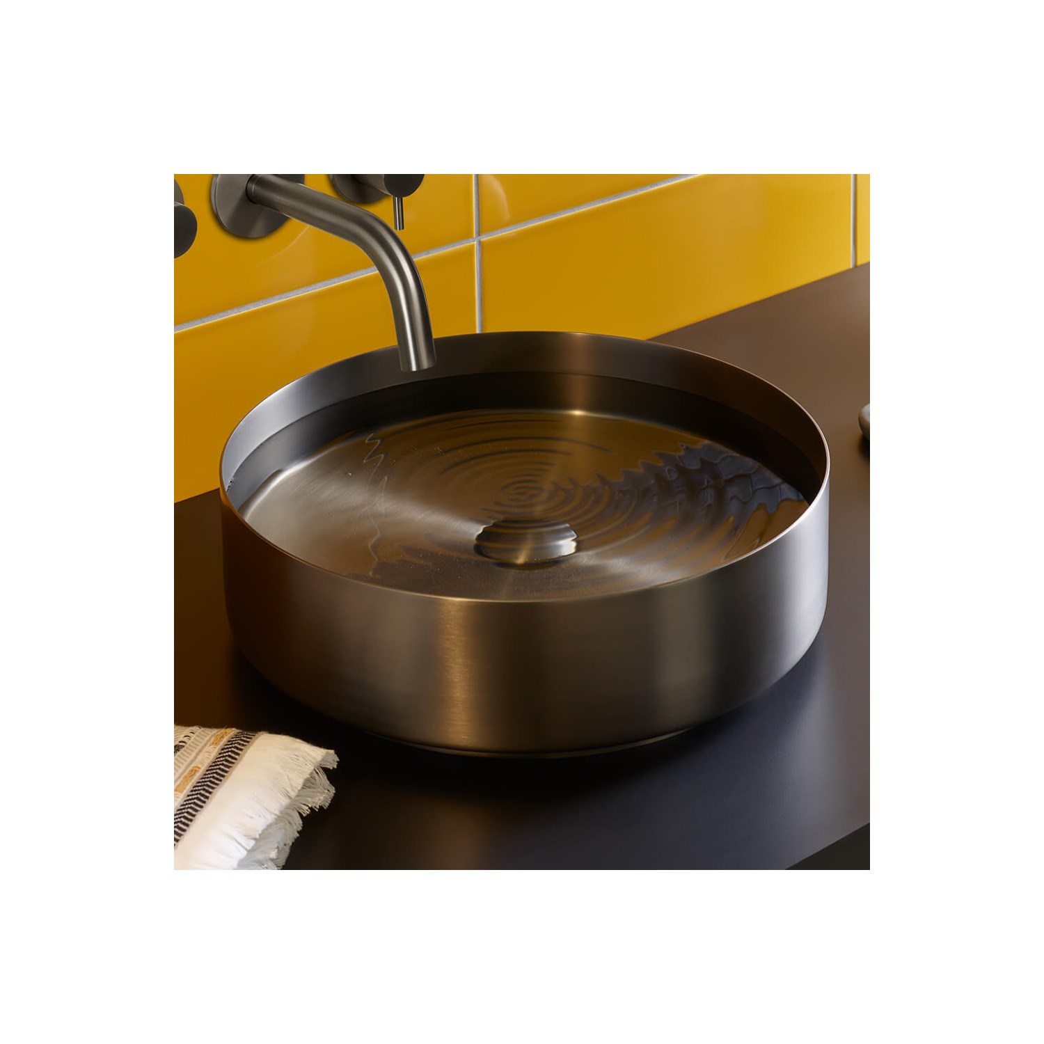 VOS Round Stainless Steel Countertop Basin - Brushed Black | Drench