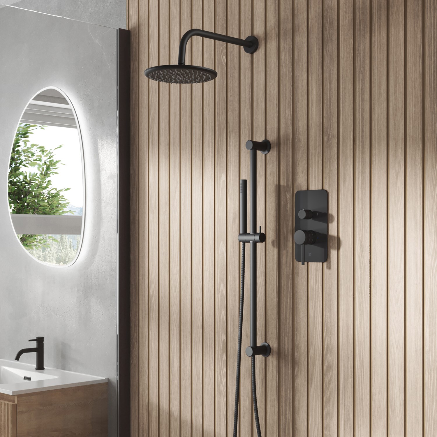 Core Shower Package with 2 Outlet Manual Valve, Fixed Wall Mounted ...