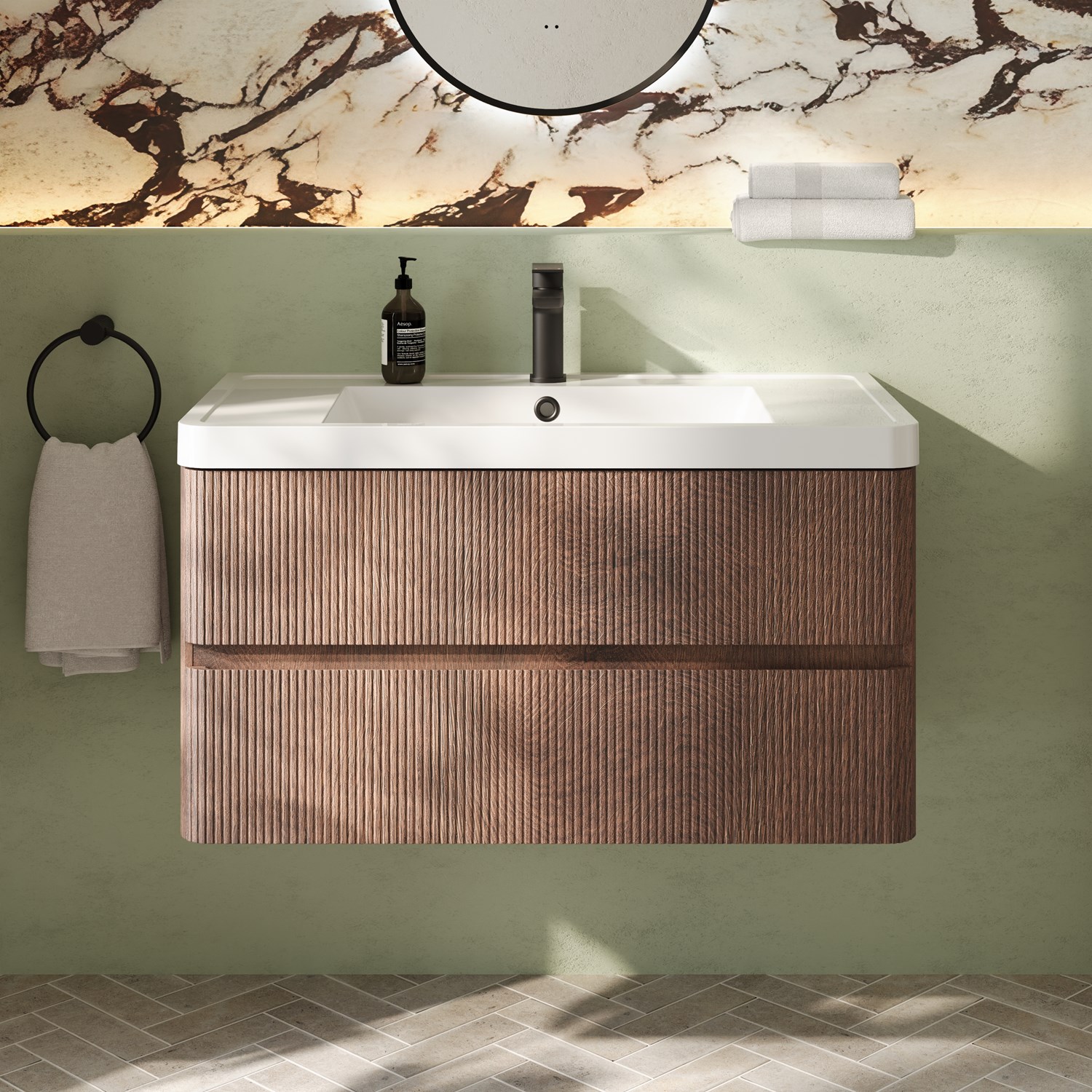 Drench Origin 900mm Fluted Wall Mounted Vanity Unit & Basin | Drench