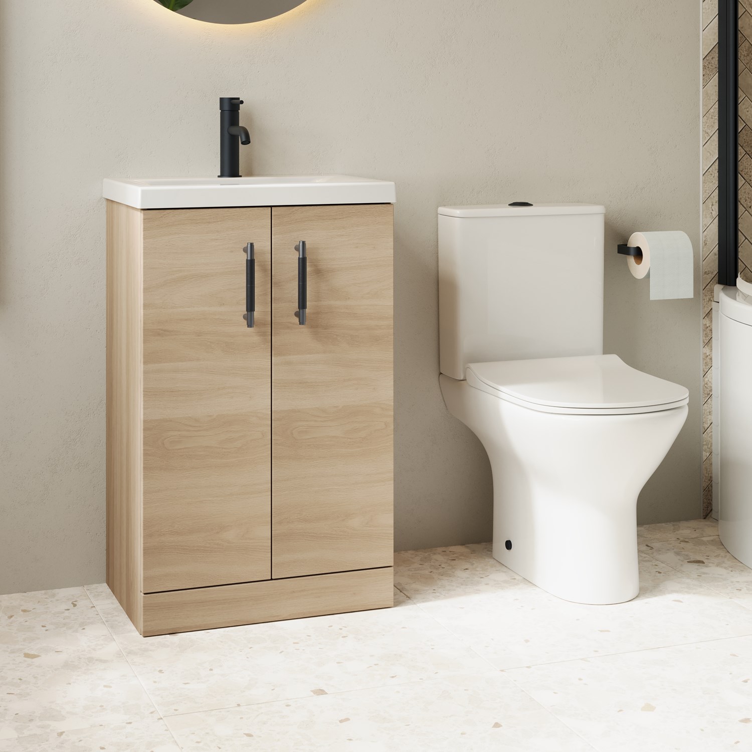 Erin Rimless Toilet & Vanity Unit Bathroom Suite Set with Matt Black ...