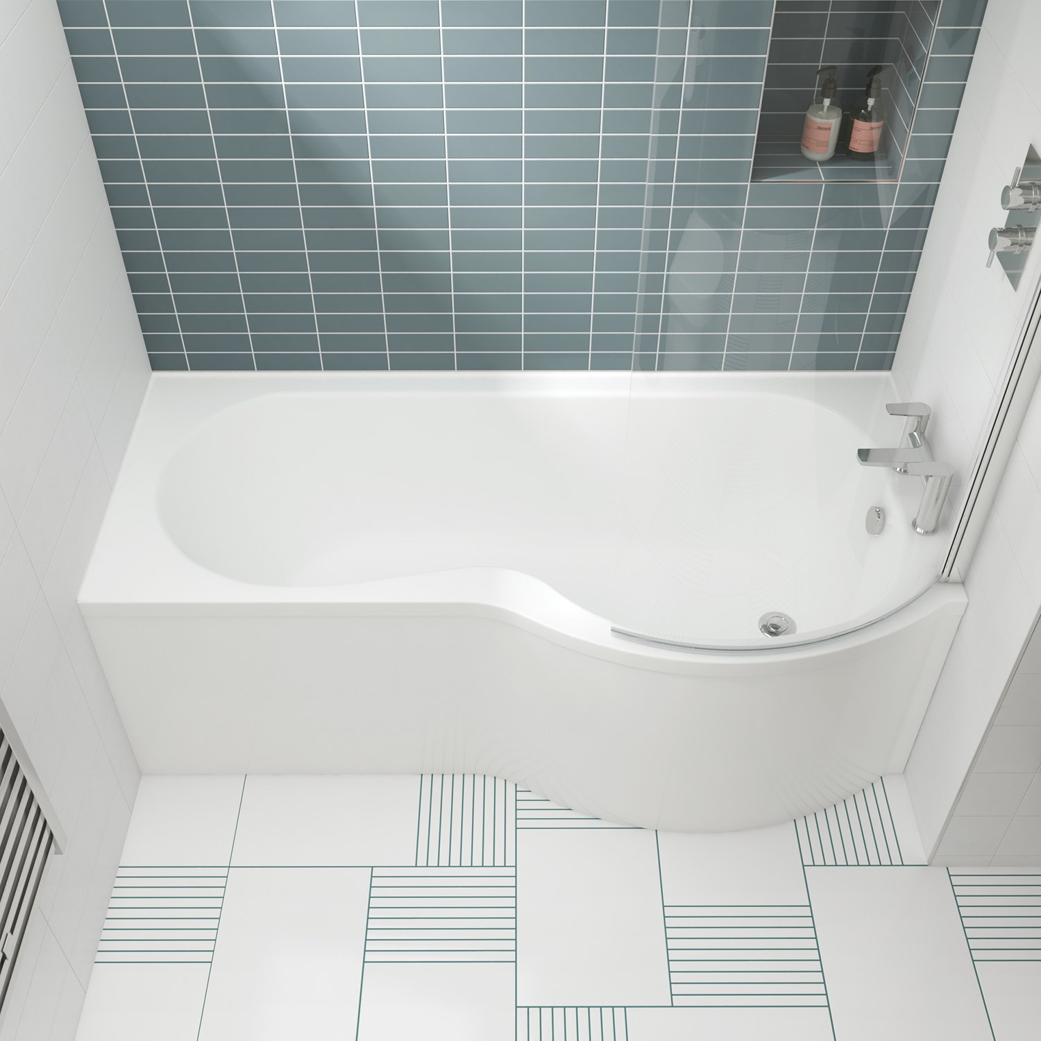 Drench P Shaped Shower Bath with Front Panel and Shower Screen - 1700mm ...