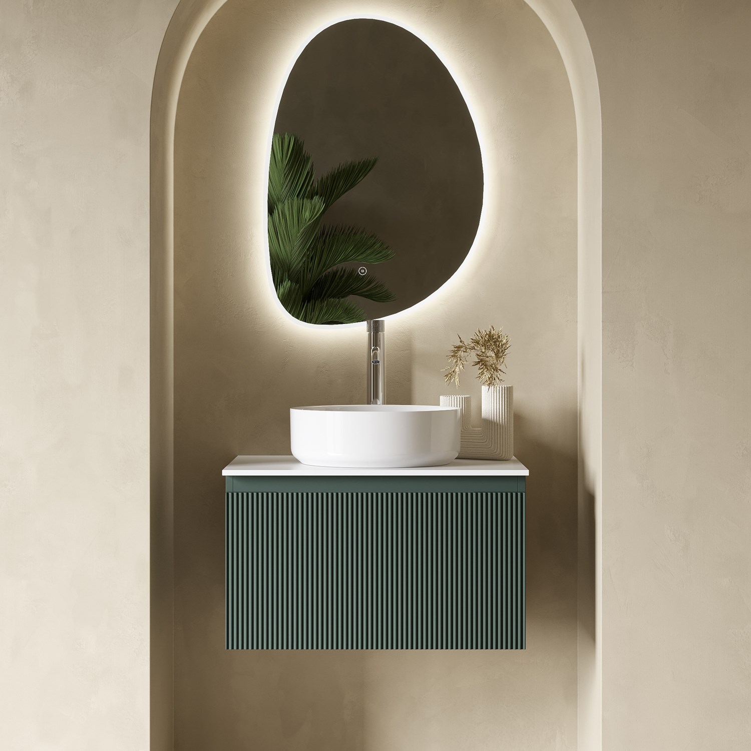 Drench Groove 600mm Fluted Wall Hung Vanity Unit & Sintered Stone ...