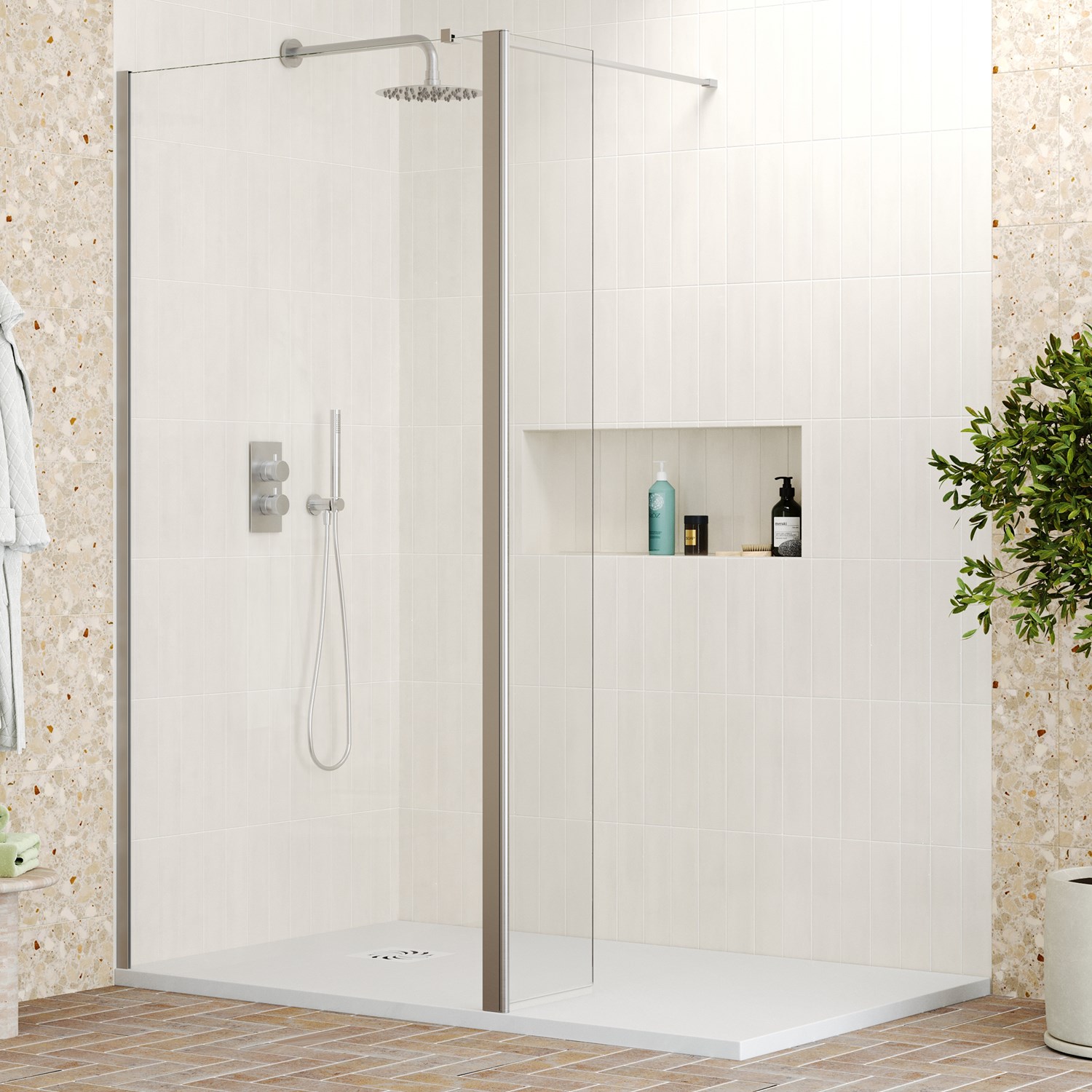 Harbour i8 Brushed Nickel Easy Clean 8mm Walk In Shower Panel & Flipper ...