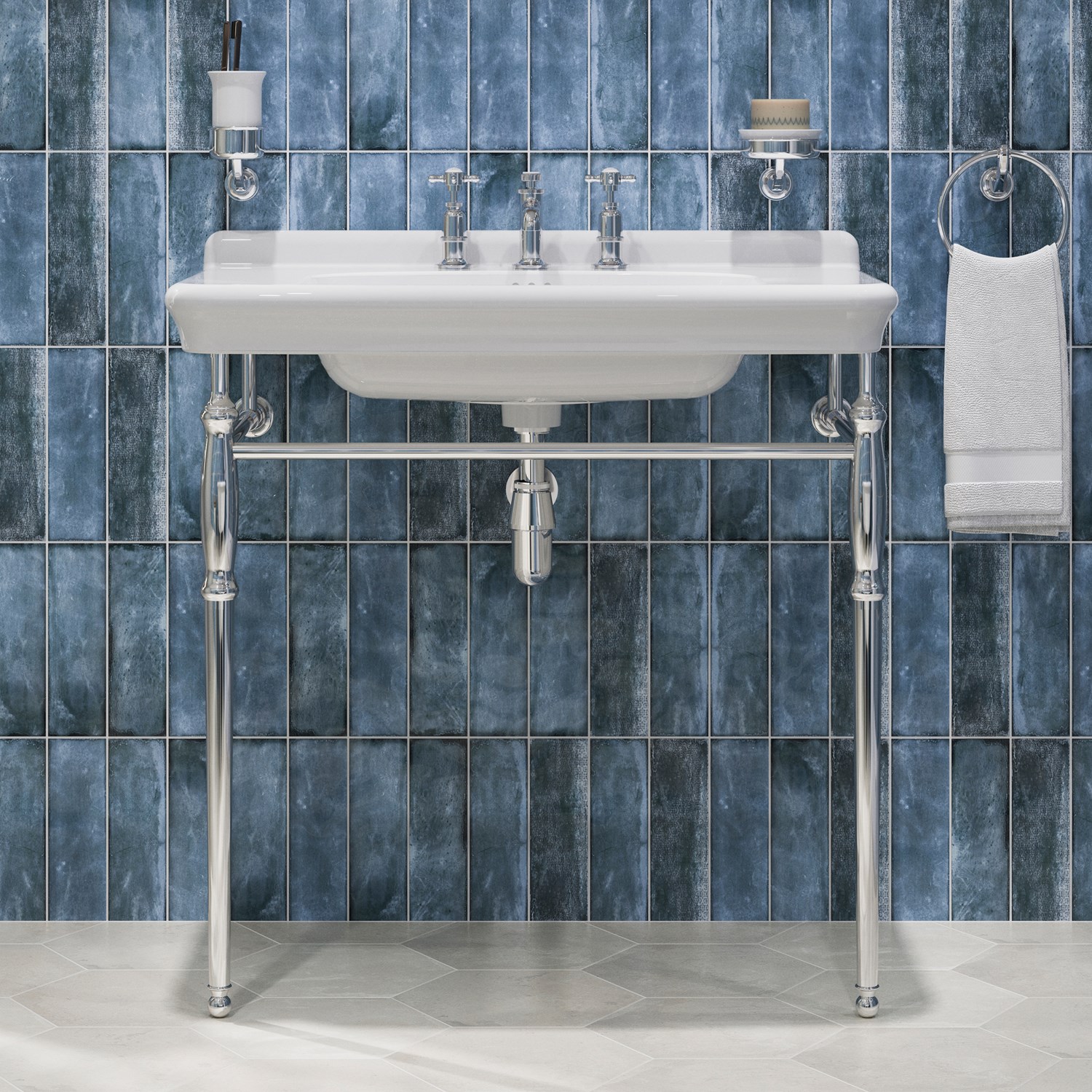 Burlington Guild Chrome Wash Stand & 850mm Basin | Drench