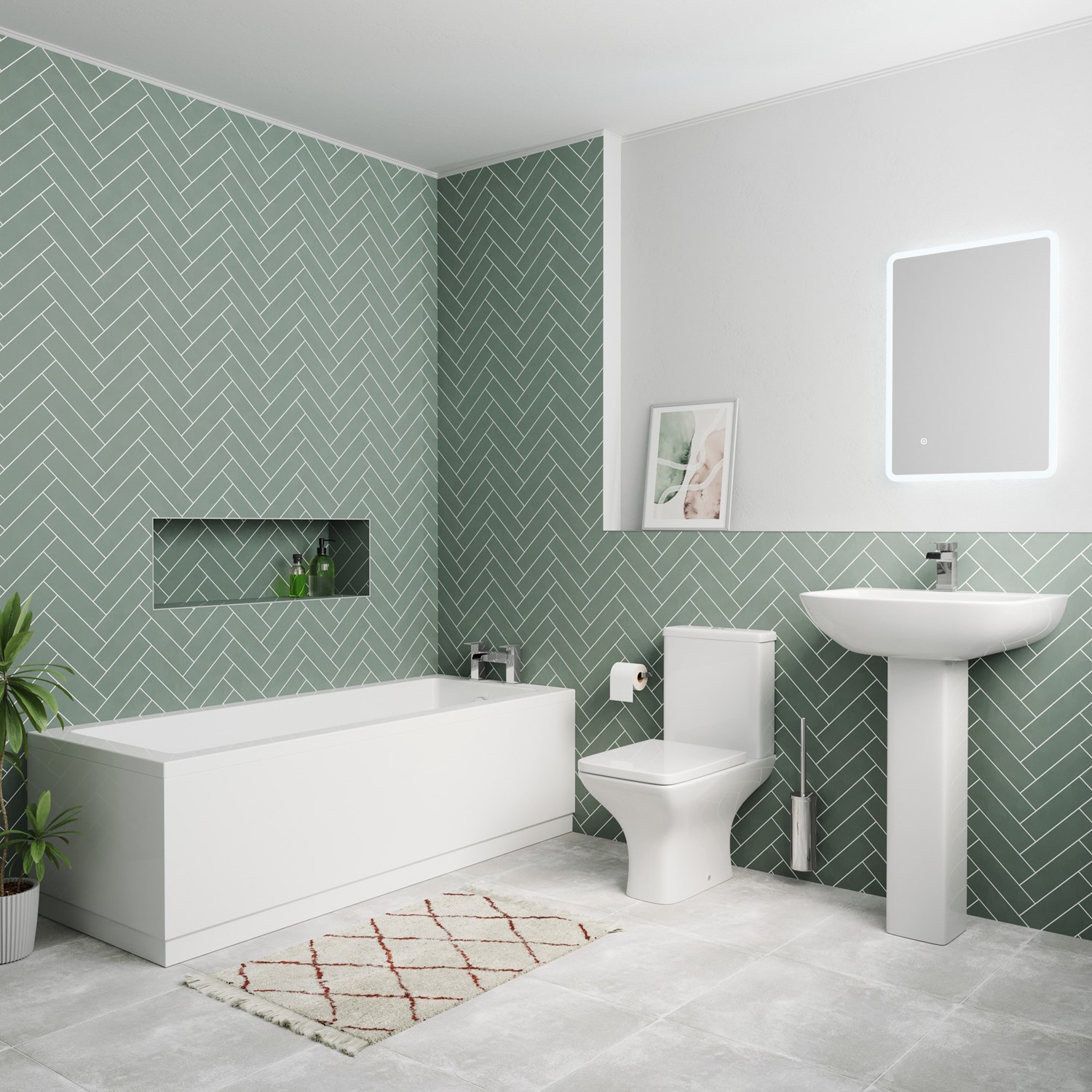 Emily Complete Bathroom Suite with Reinforced Bath & Rimless Toilet ...