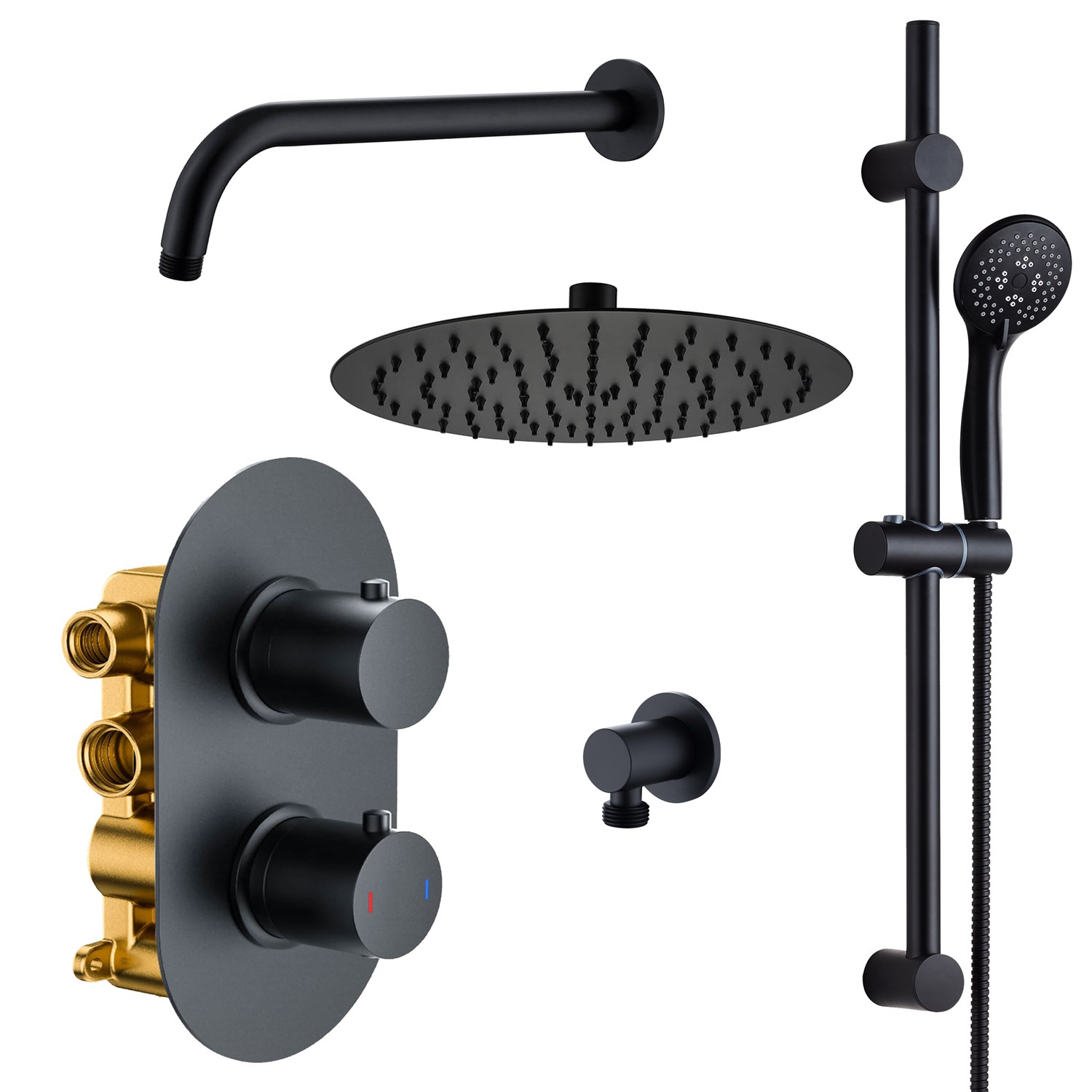 Harbour Clarity Matt Black Concealed Shower Valve, Fixed Head & Arm and ...