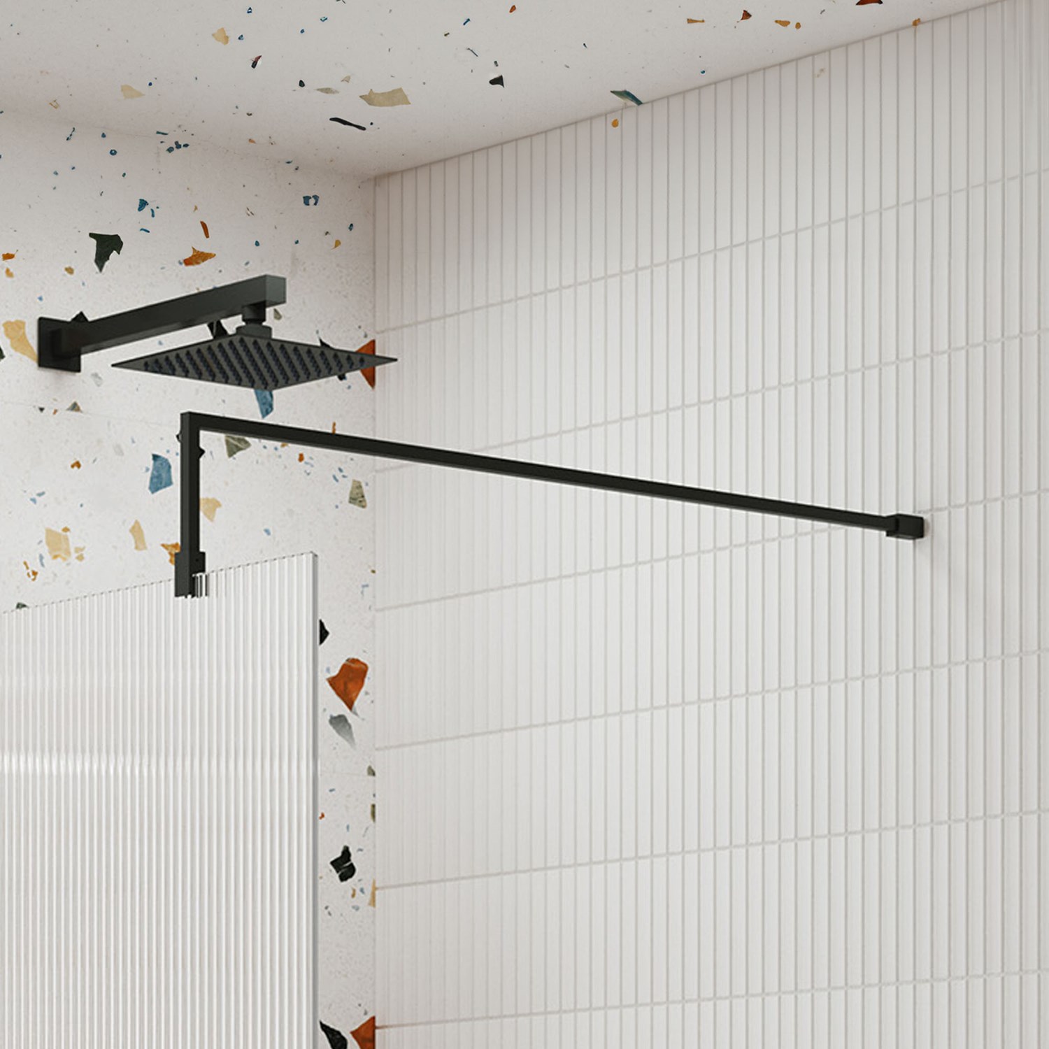 Vellamo Matt Black L-Shaped Support Arm for Wetroom Panels | Drench