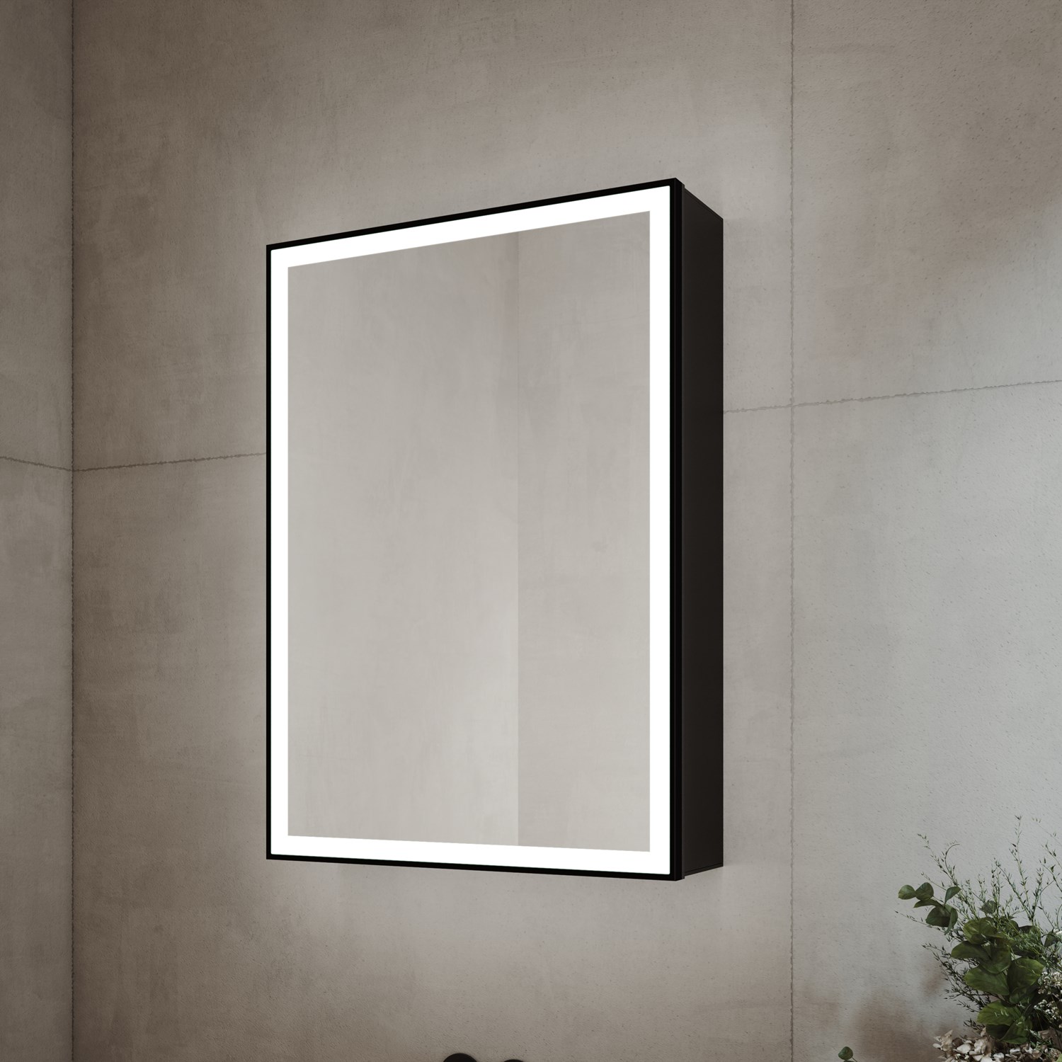 Vellamo Blox Matt Black LED Illuminated Mirrored Cabinet with Demister ...