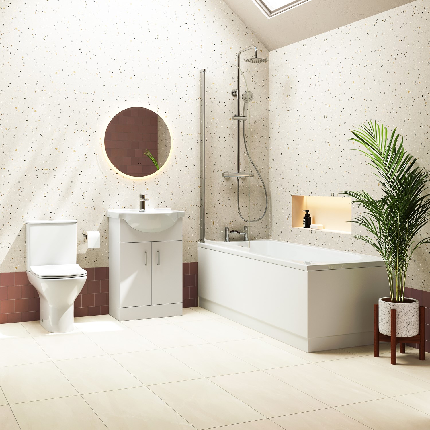 Vellamo Alpine Complete Bathroom Suite with Shower Bath & Rimless ...