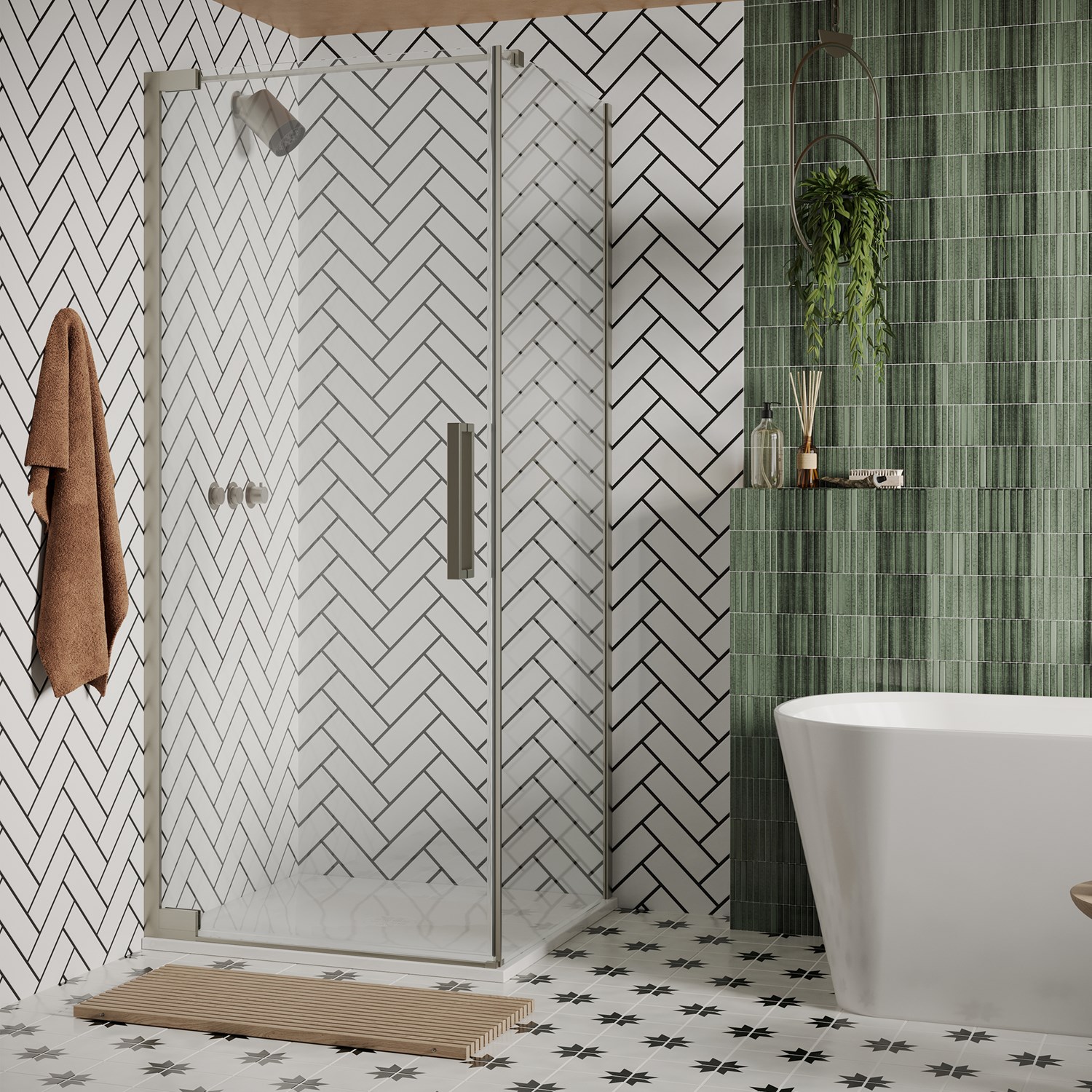 Crosswater Asura 8mm Brushed Stainless Steel Hinged Shower Door ...
