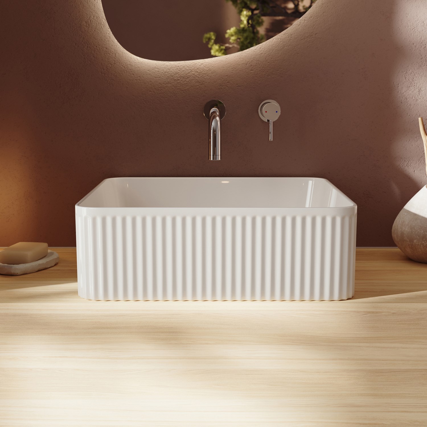 Billy Fluted Square Countertop Basin - 405mm | Drench