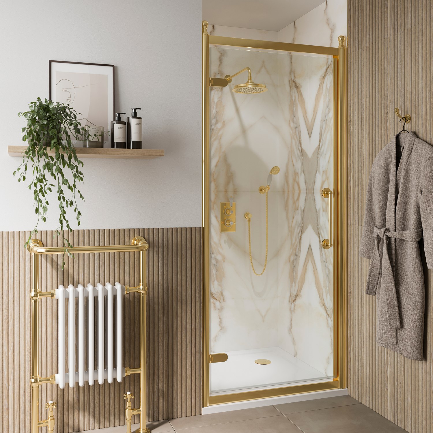 Burlington Classique 1850 8mm Gold Hinged Shower Door & Optional Side ...