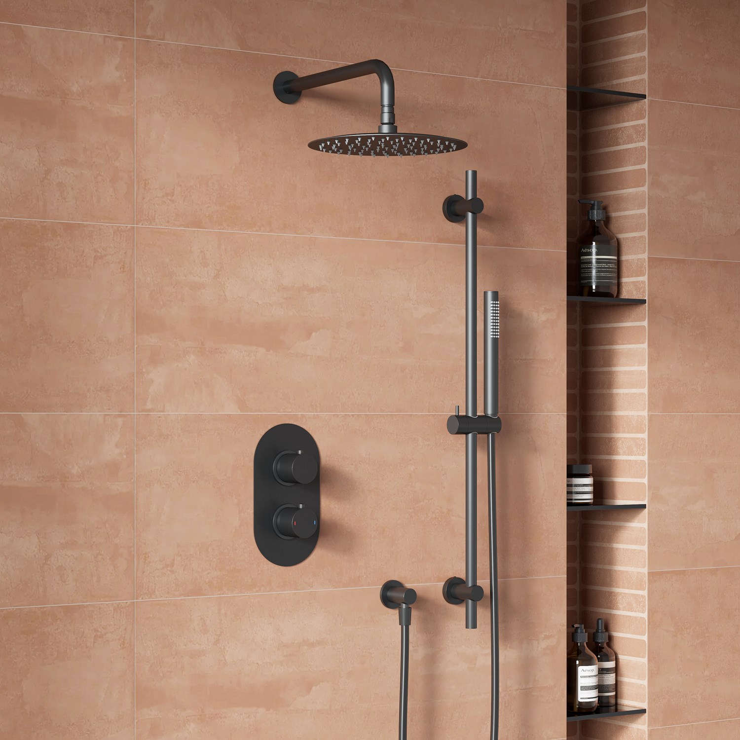 Harbour Clarity Gunmetal Shower Package with 2 Outlet Valve, Fixed Head ...