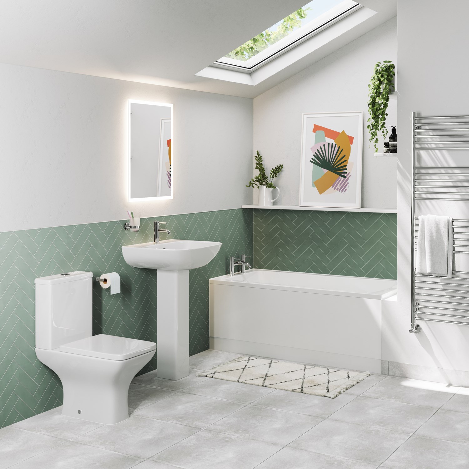 Emily Compact Bathroom Suite with Rimless Toilet & Space Saving Bath ...