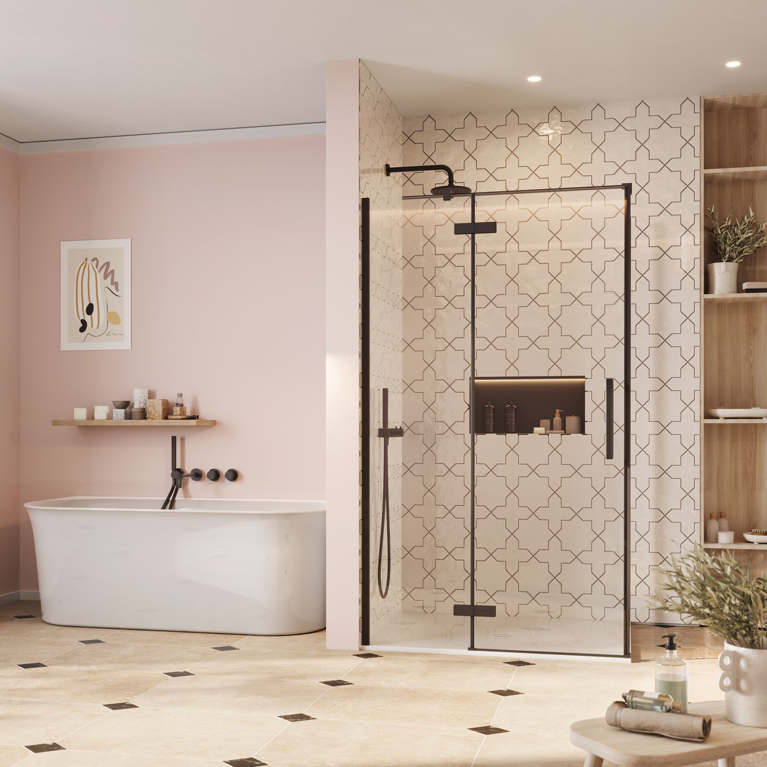 Crosswater Asura 8mm Matt Black Hinged Shower Door with Inline Panel ...