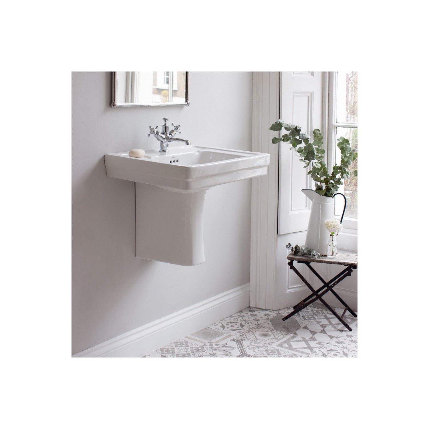 Burlington Contemporary Basin with Semi-Pedestal - 1 Tap Hole | Drench