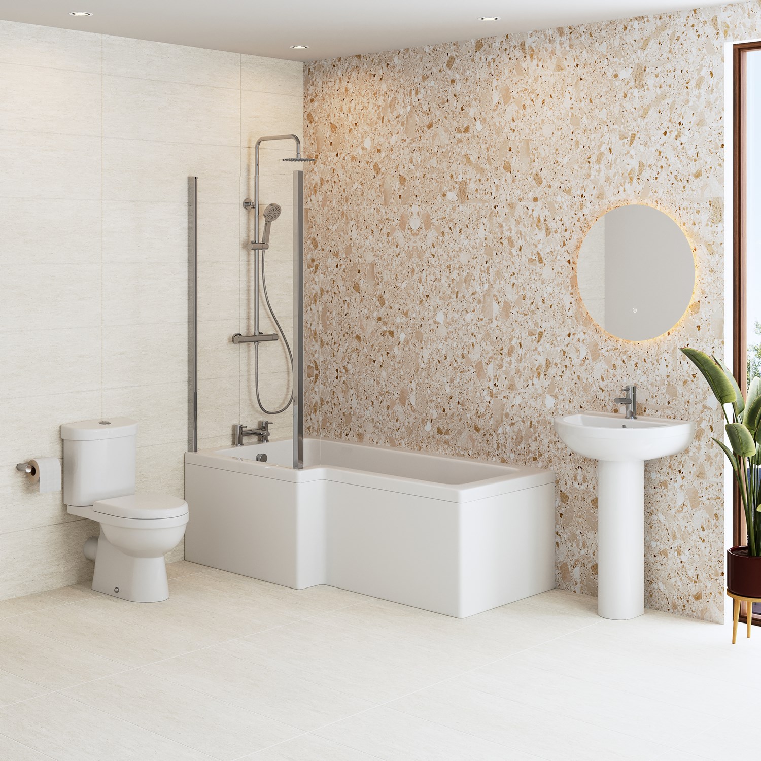 Vellamo Connect Full Bathroom Suite with 1700mm L Shaped Shower Bath ...