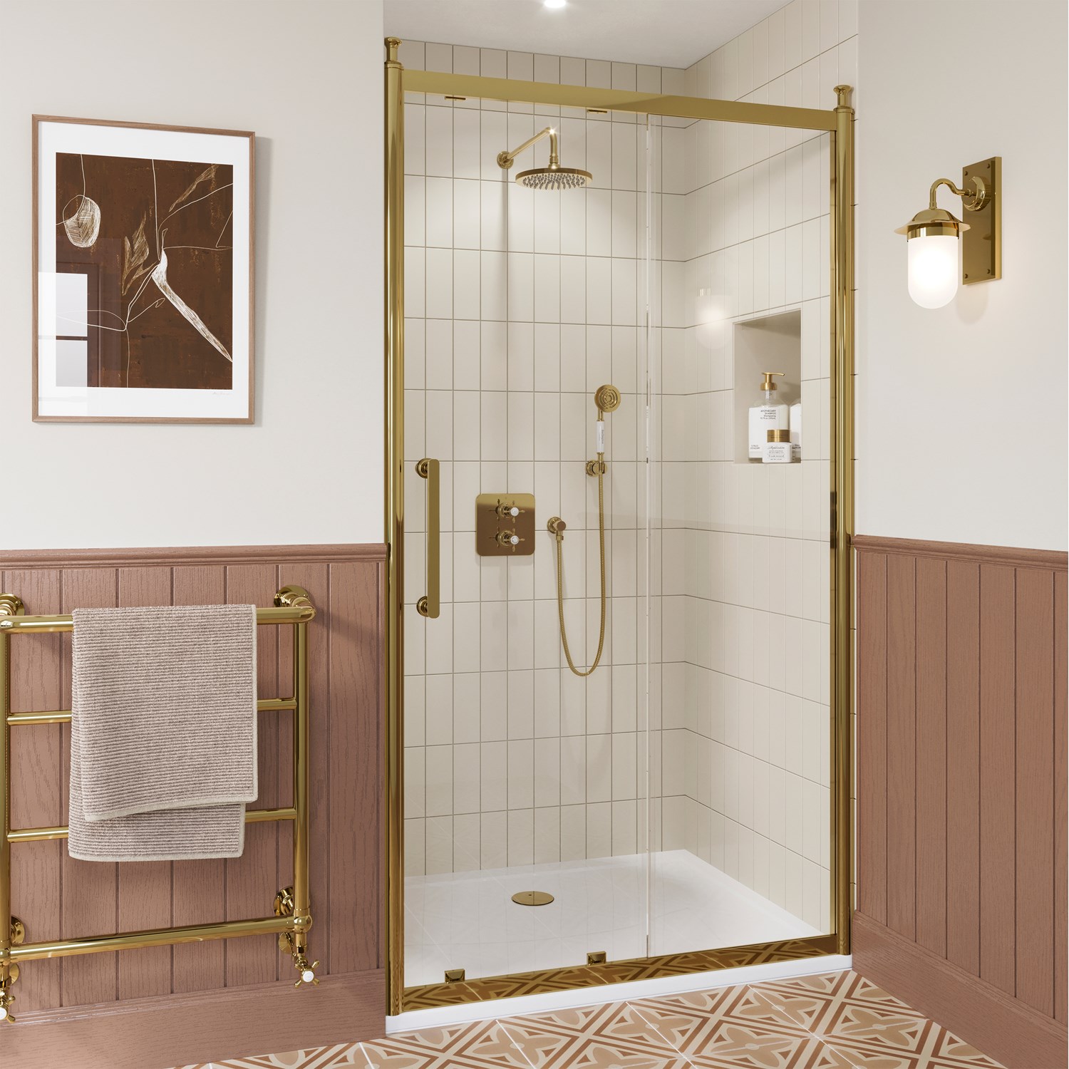 Burlington Classique 1909 8mm Gold Sliding Shower Door & Optional Side ...