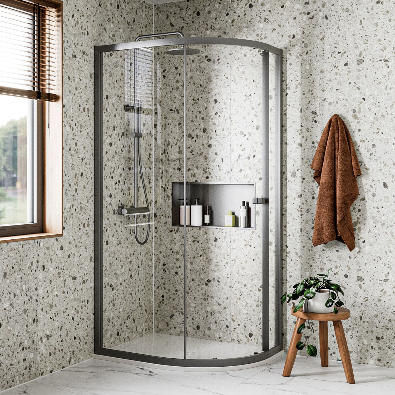 Crosswater Clear 6 6mm Slate Sliding Single Door Offset Quadrant Shower ...