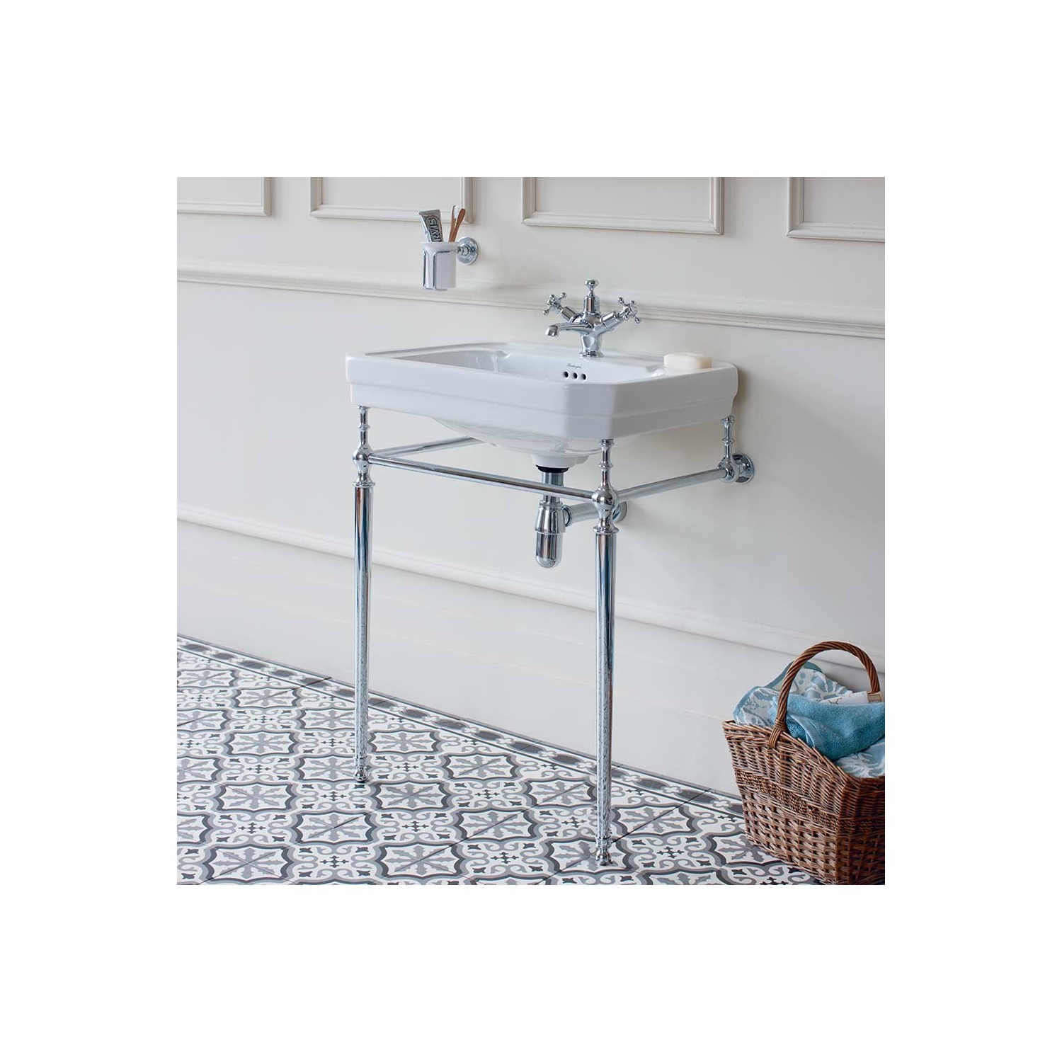 Burlington Victorian 61cm Basin with Chrome Basin Stand | Drench