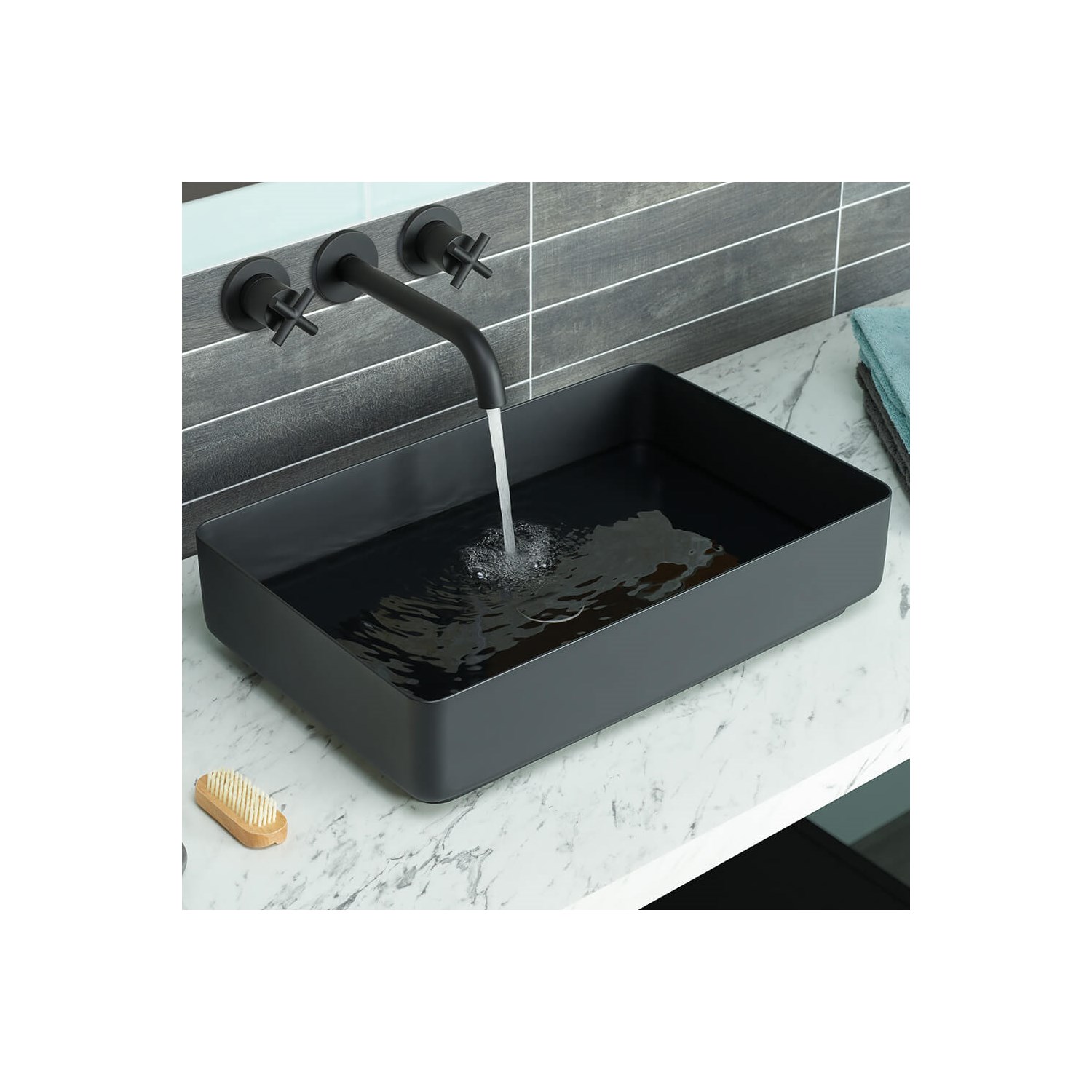 VOS Rectangular Stainless Steel Countertop Basin - Matt Black | Drench