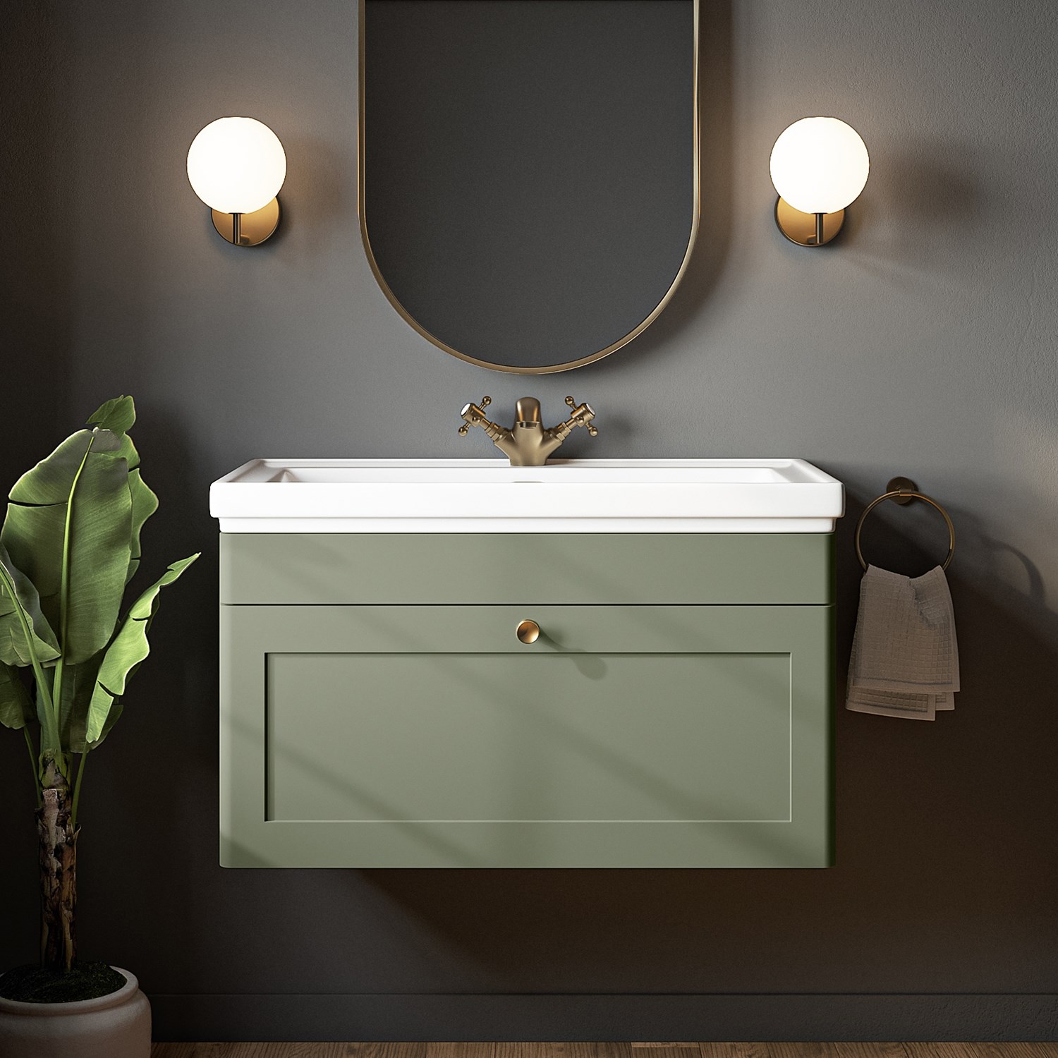 Butler & Rose Ophelia 800mm Wall Mounted 1 Drawer Vanity Unit & Basin ...