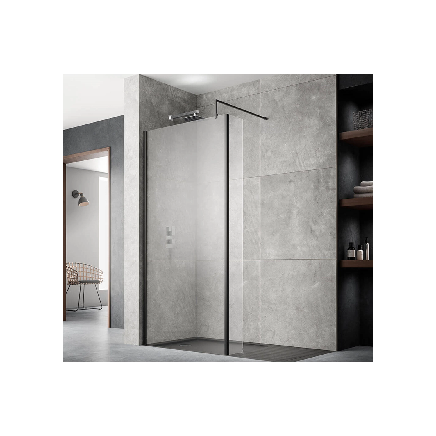 Vellamo City 8mm Matt Black Easy Clean Walk In Panel & Return Panel ...