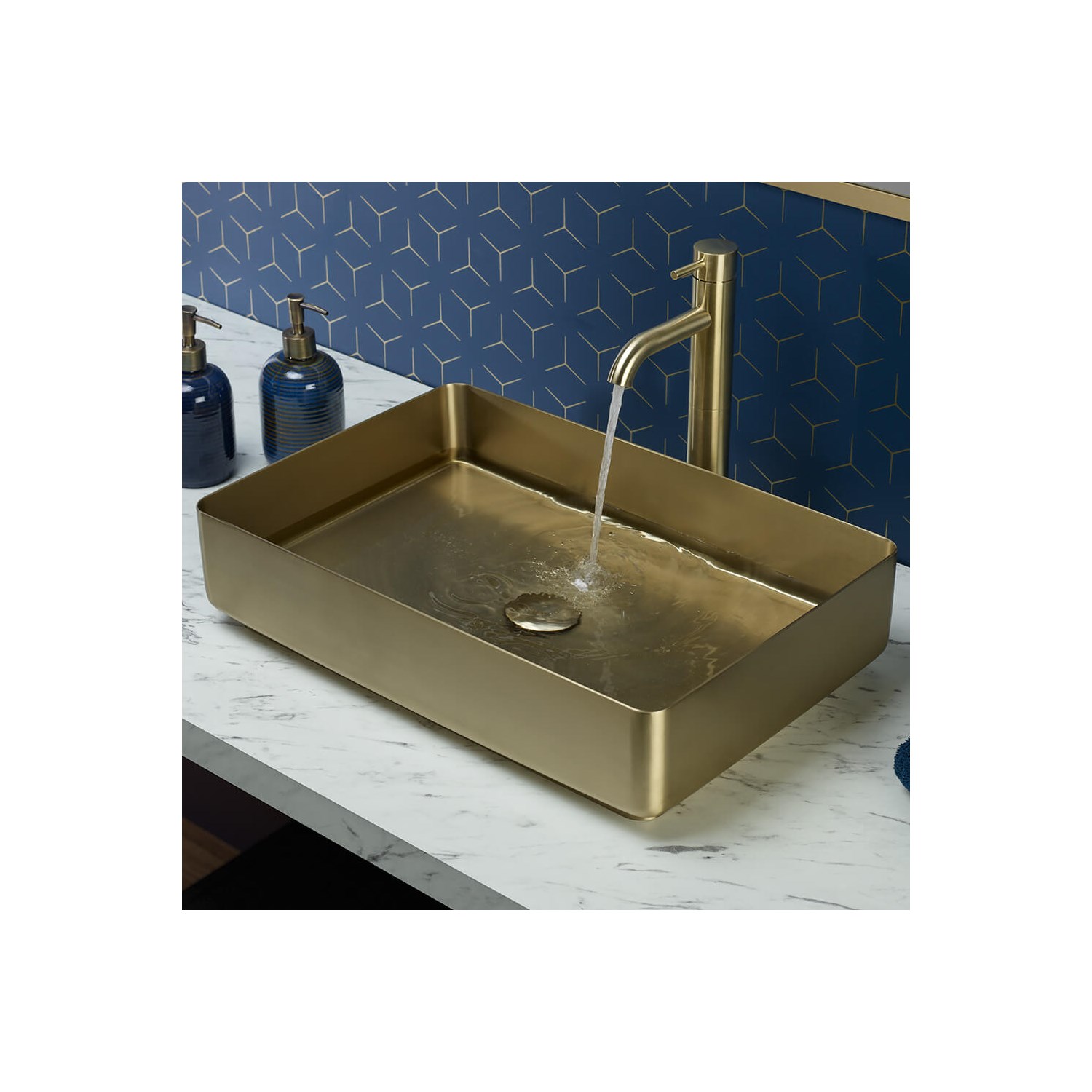 VOS Rectangular Stainless Steel Countertop Basin - Brushed Brass Finish ...
