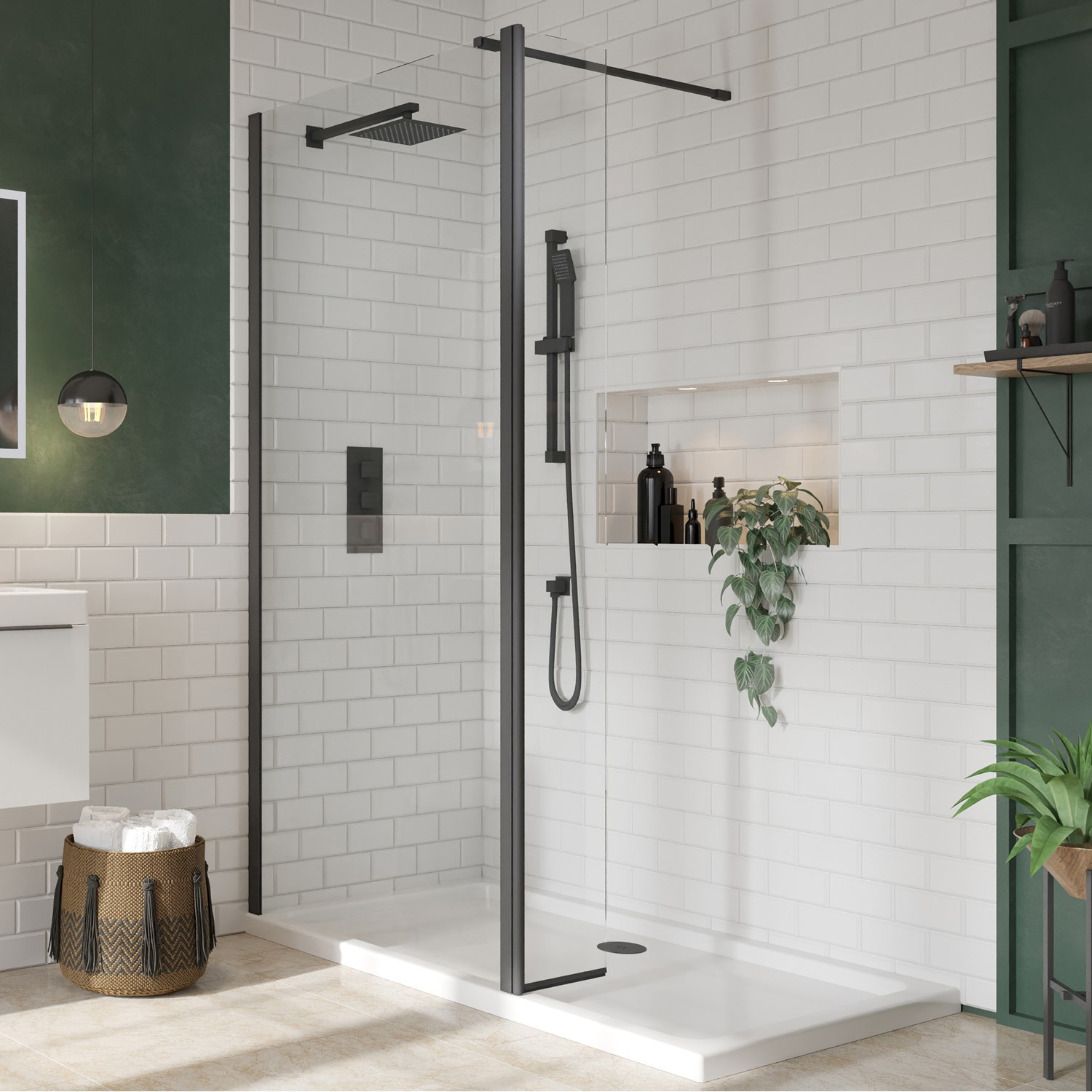 Harbour i8 Matt Black Framed Easy Clean 8mm Walk In Shower Panel ...