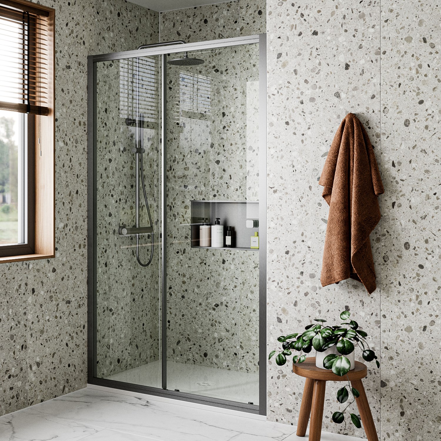 Crosswater Clear 6 6mm Slate Single Sliding Door & Optional Side Panel ...
