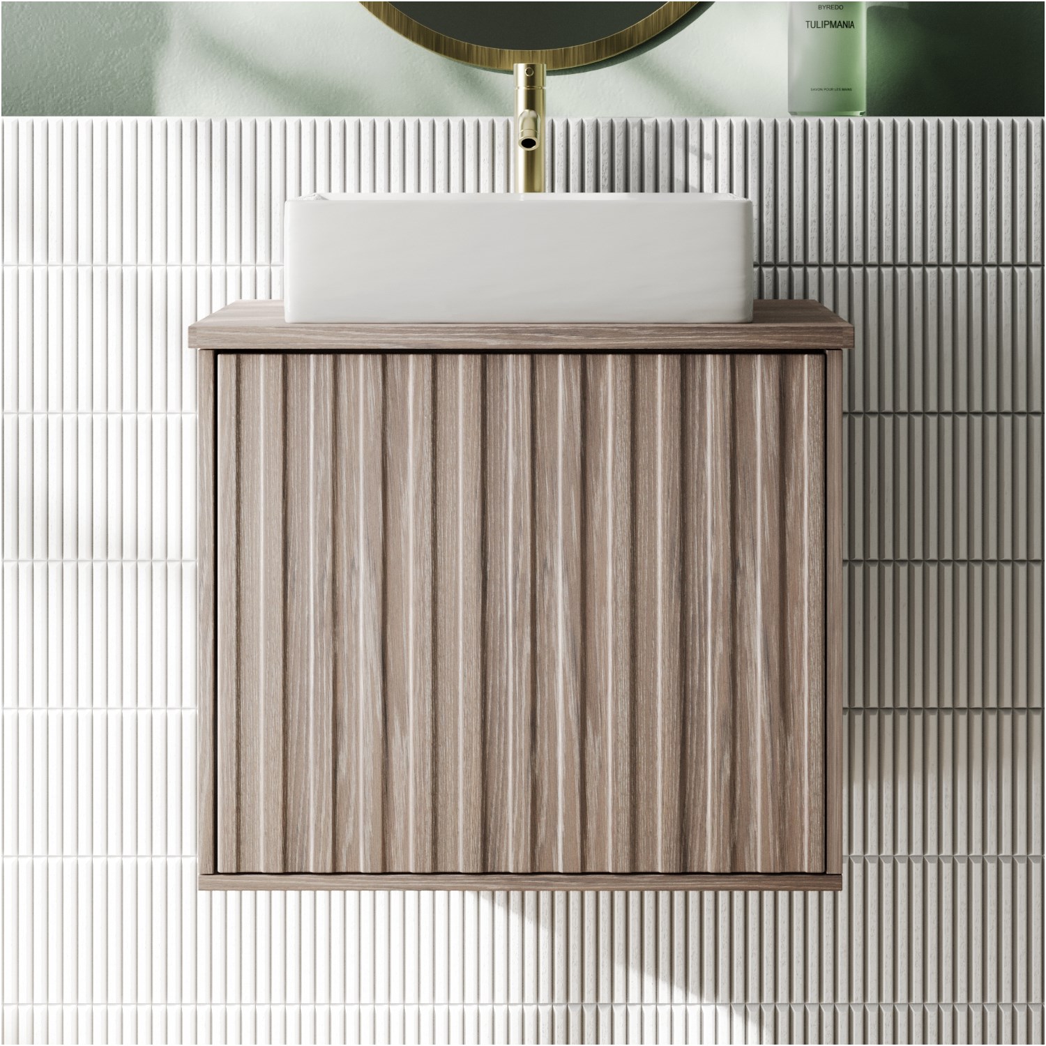 Billy 600mm Wall Hung Vanity Unit with Fluted Drawer Front & Countertop ...