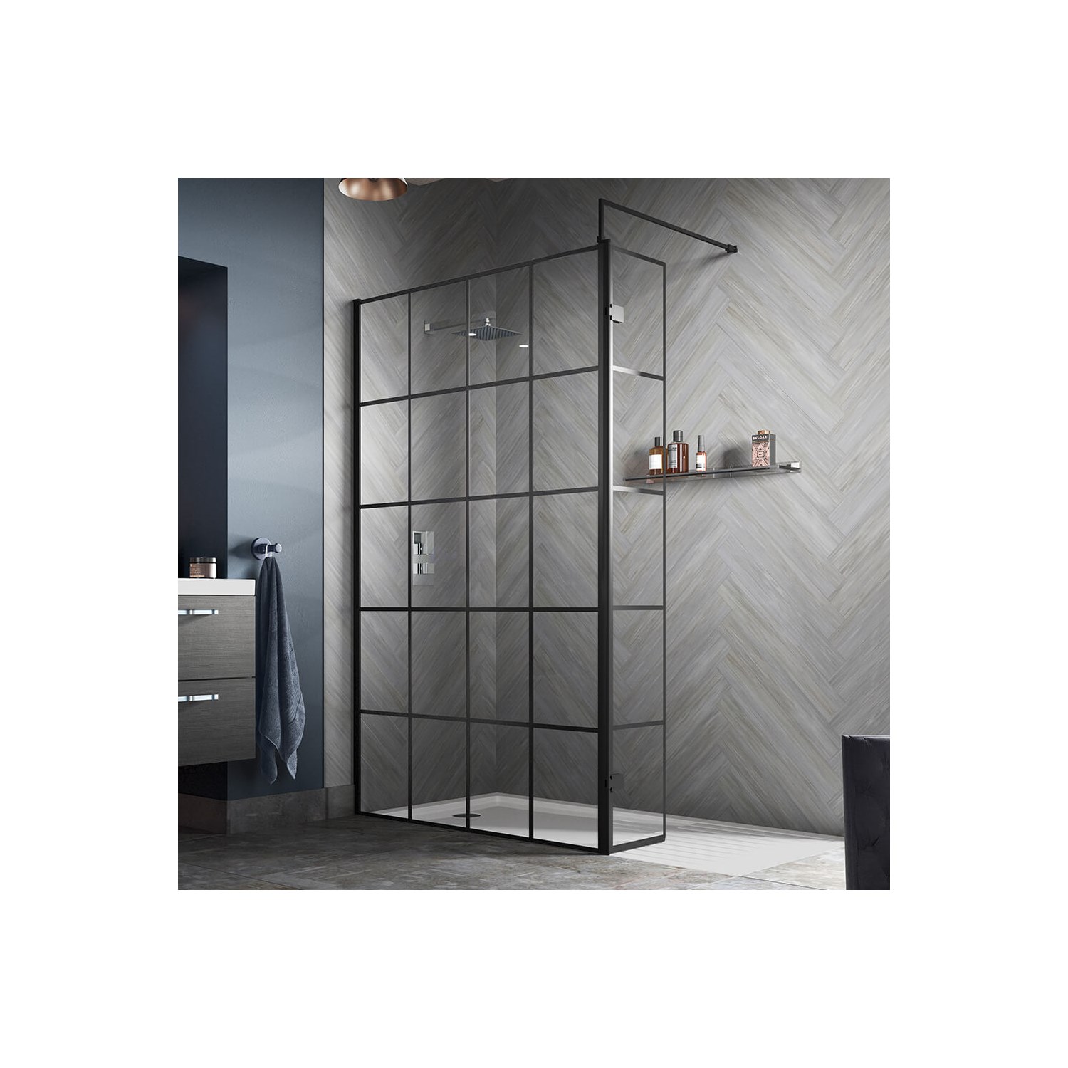 Vellamo City 8mm Framed Matt Black Easy Clean Walk In Panel & Optional ...