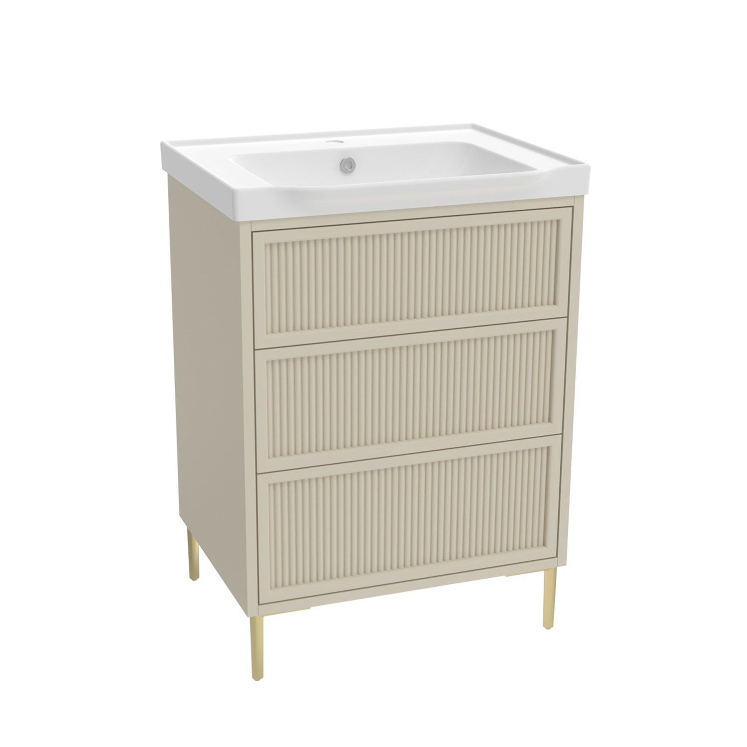 Elara 600mm Floorstanding Stone Fluted Vanity Unit & Basin with Leg Set ...