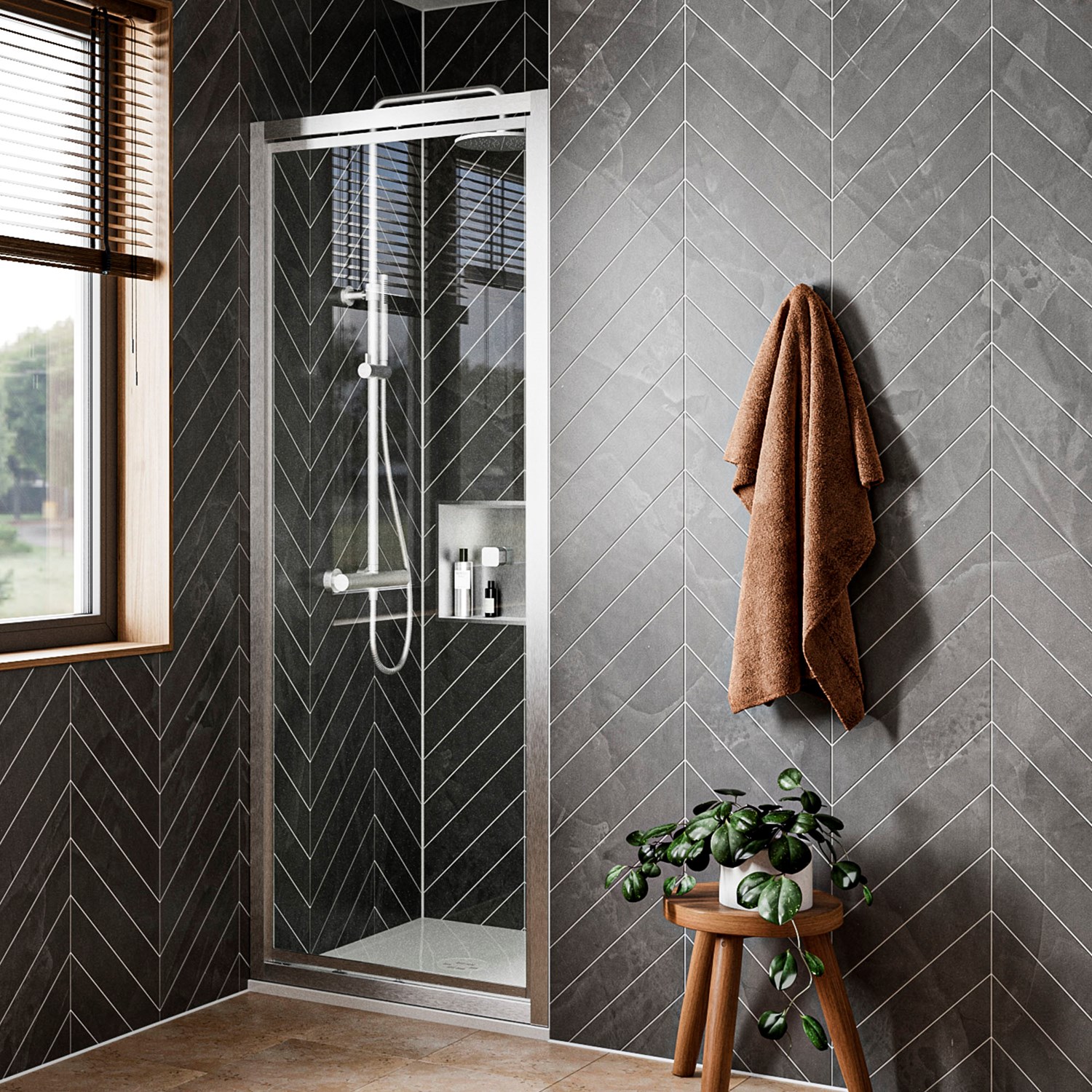 Crosswater Clear 6 6mm Brushed Stainless Steel Infold Door & Optional ...