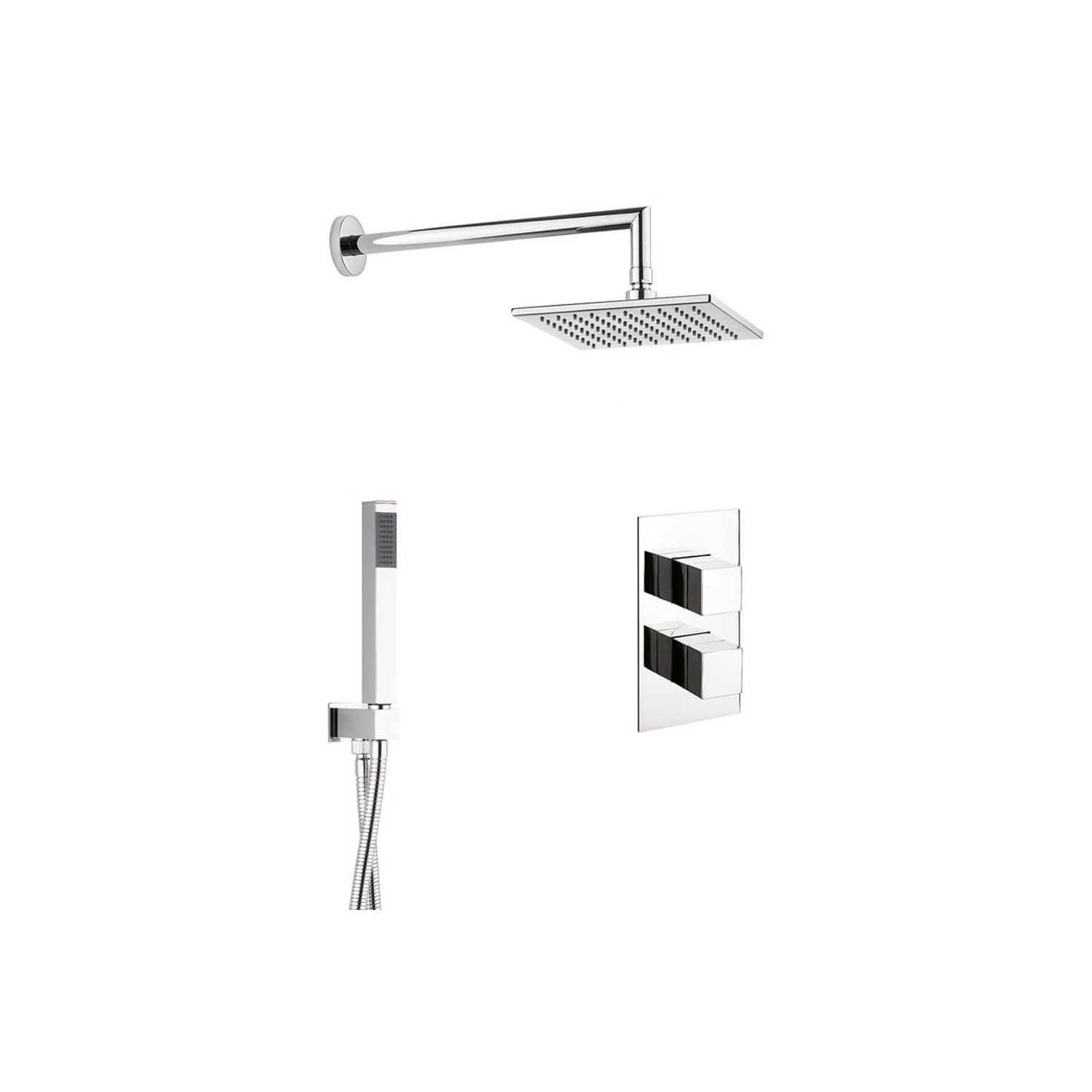 Crosswater Water Square 2 Outlet 2 Handle Shower Bundle - Chrome | Drench