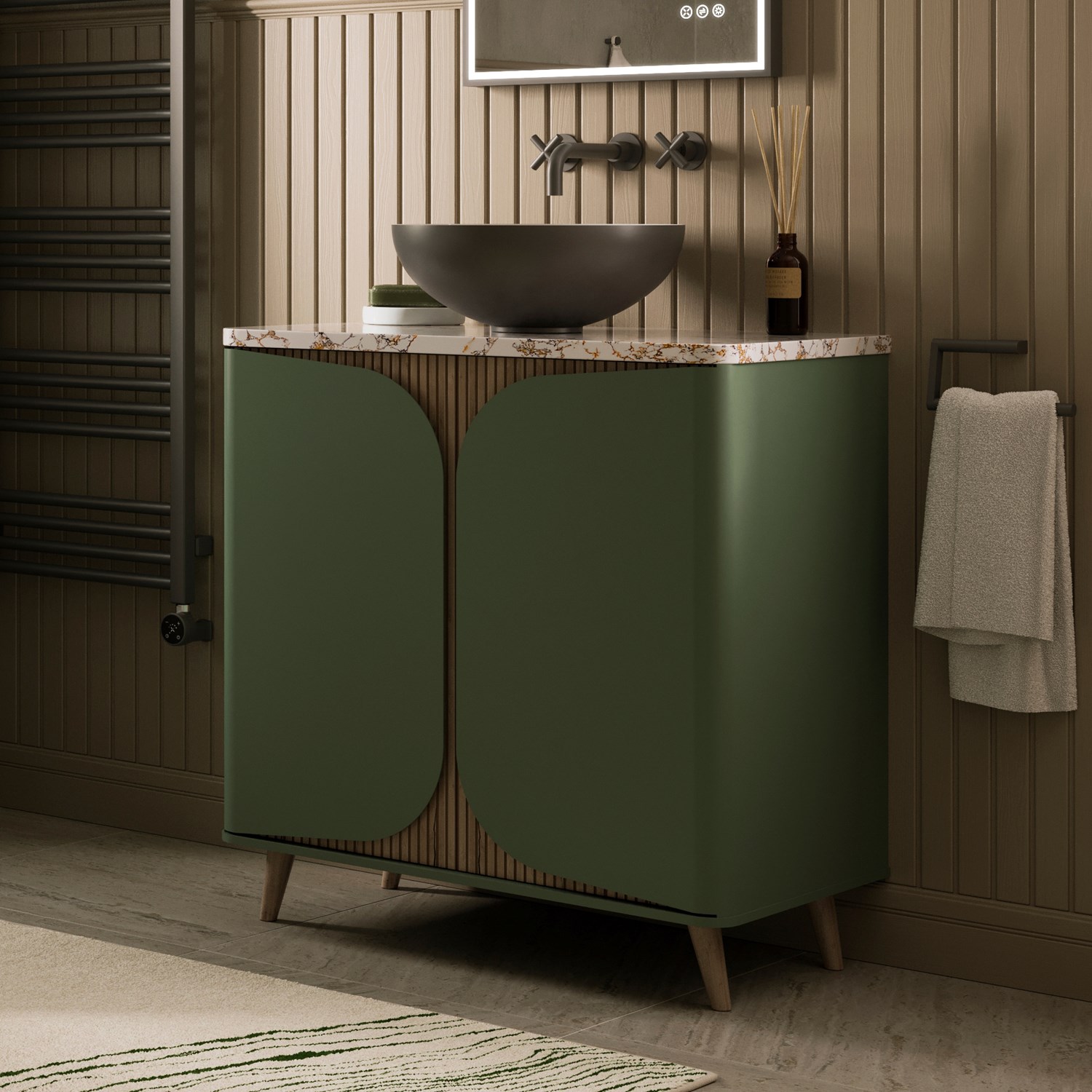 Crosswater Tambour 800mm Floorstanding Double Door Vanity Unit & Gold ...
