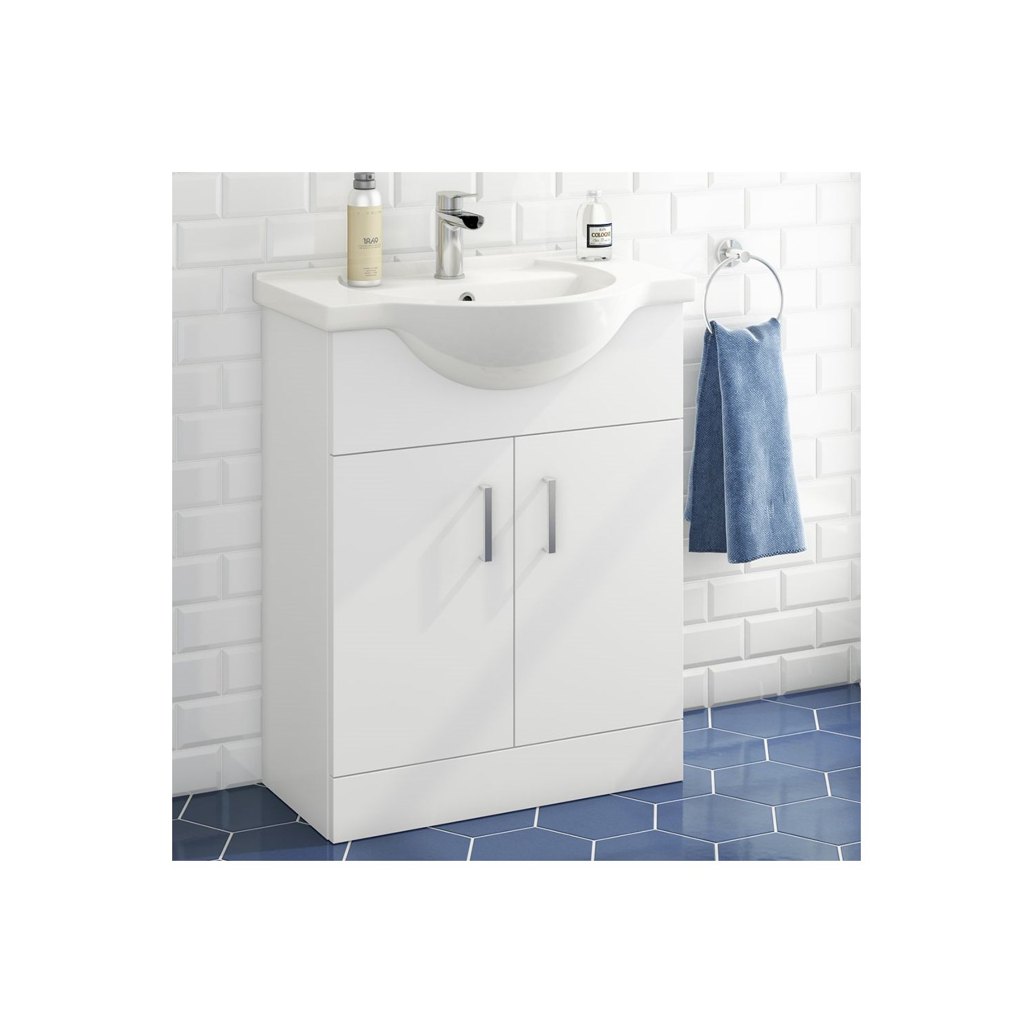 Vellamo Alpine 650mm Floorstanding Vanity Unit & Basin - Gloss White ...