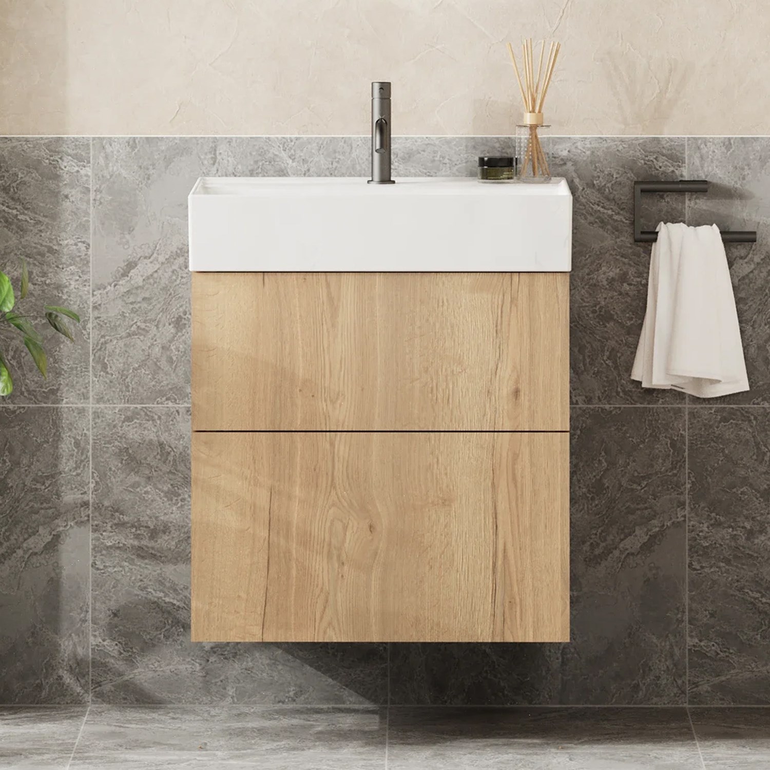 Crosswater Avenue 600mm Wall Mounted Double Drawer Vanity Unit & Fine ...