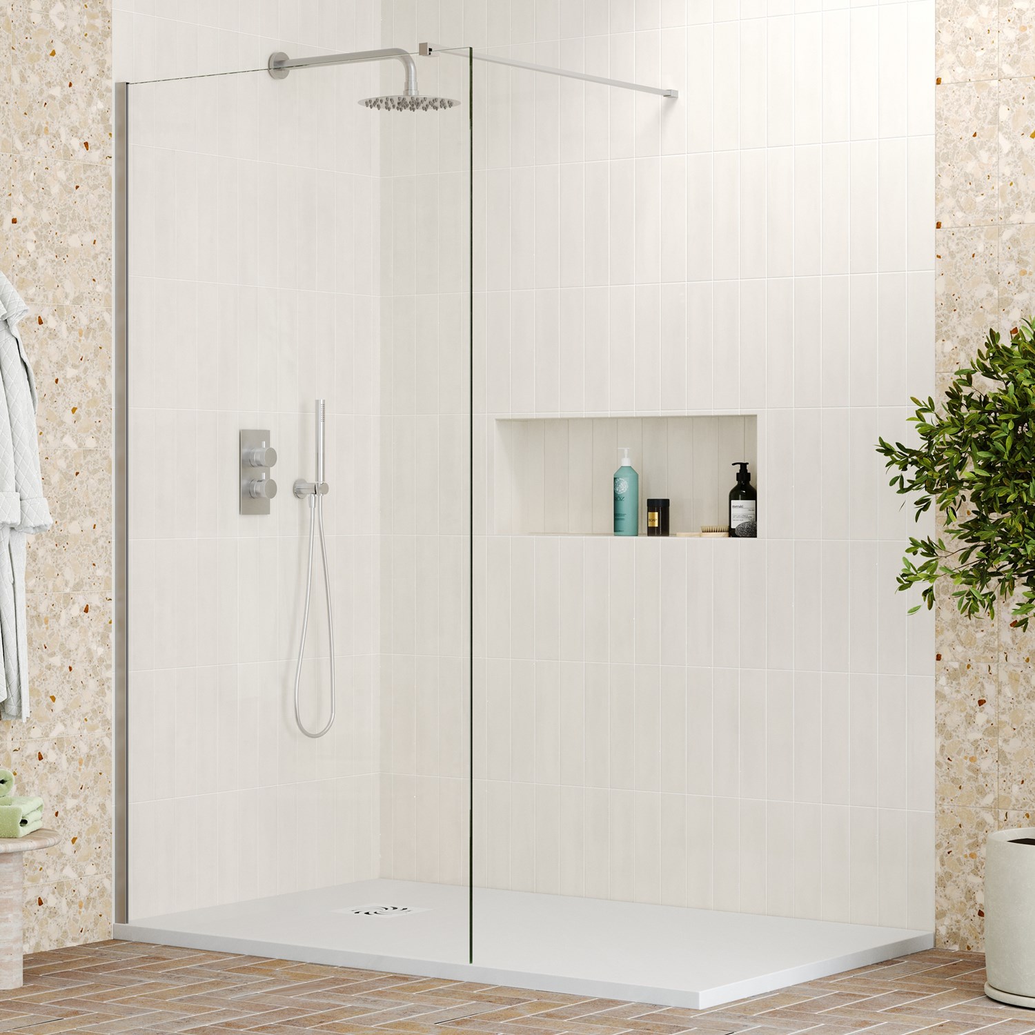 Harbour i8 Brushed Nickel Easy Clean 8mm Walk In Shower Panel | Drench