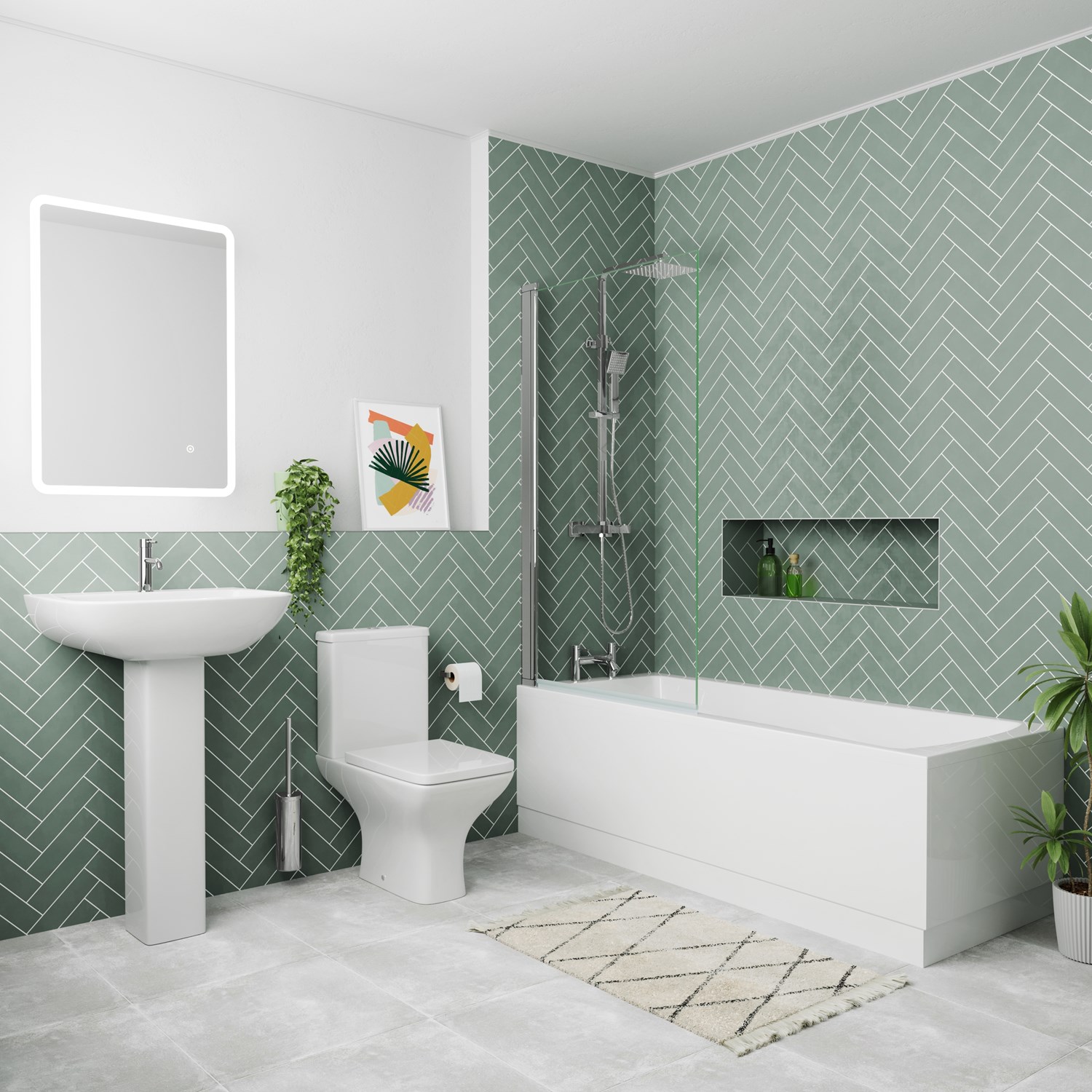 Emily Complete Bathroom Suite with Shower Bath & Rimless Toilet | Drench