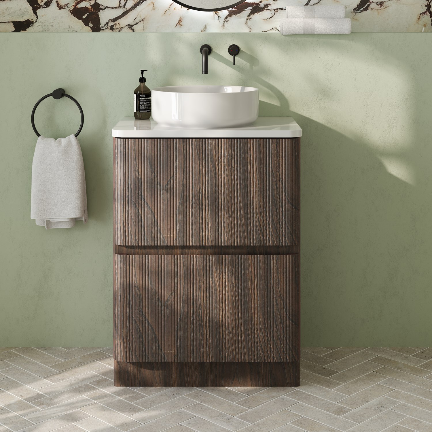 Drench Origin 600mm Fluted Floorstanding Vanity Unit & Countertop | Drench