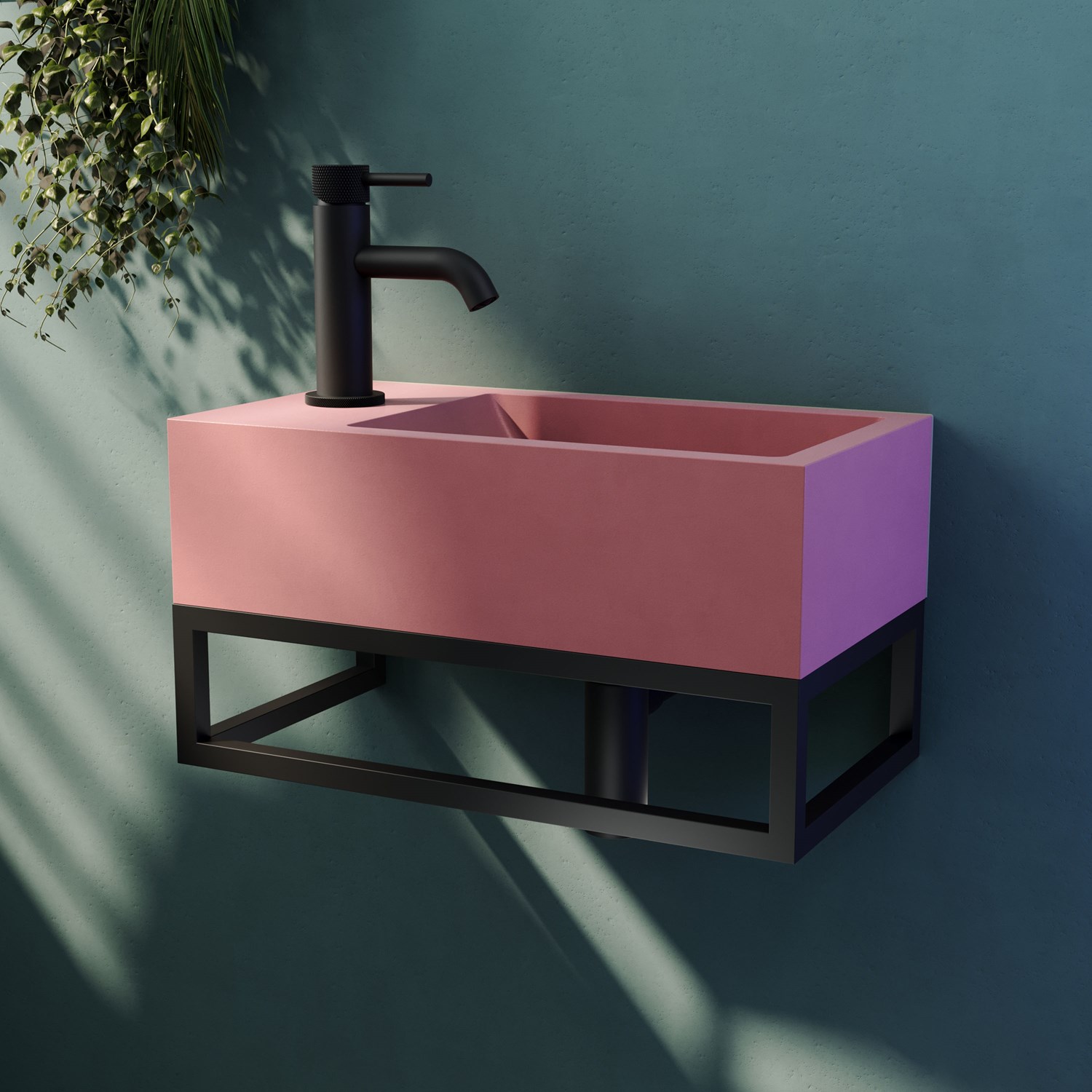 Harbour Concrete 400mm Cloakroom Wall Hung Pink Basin & Frame | Drench